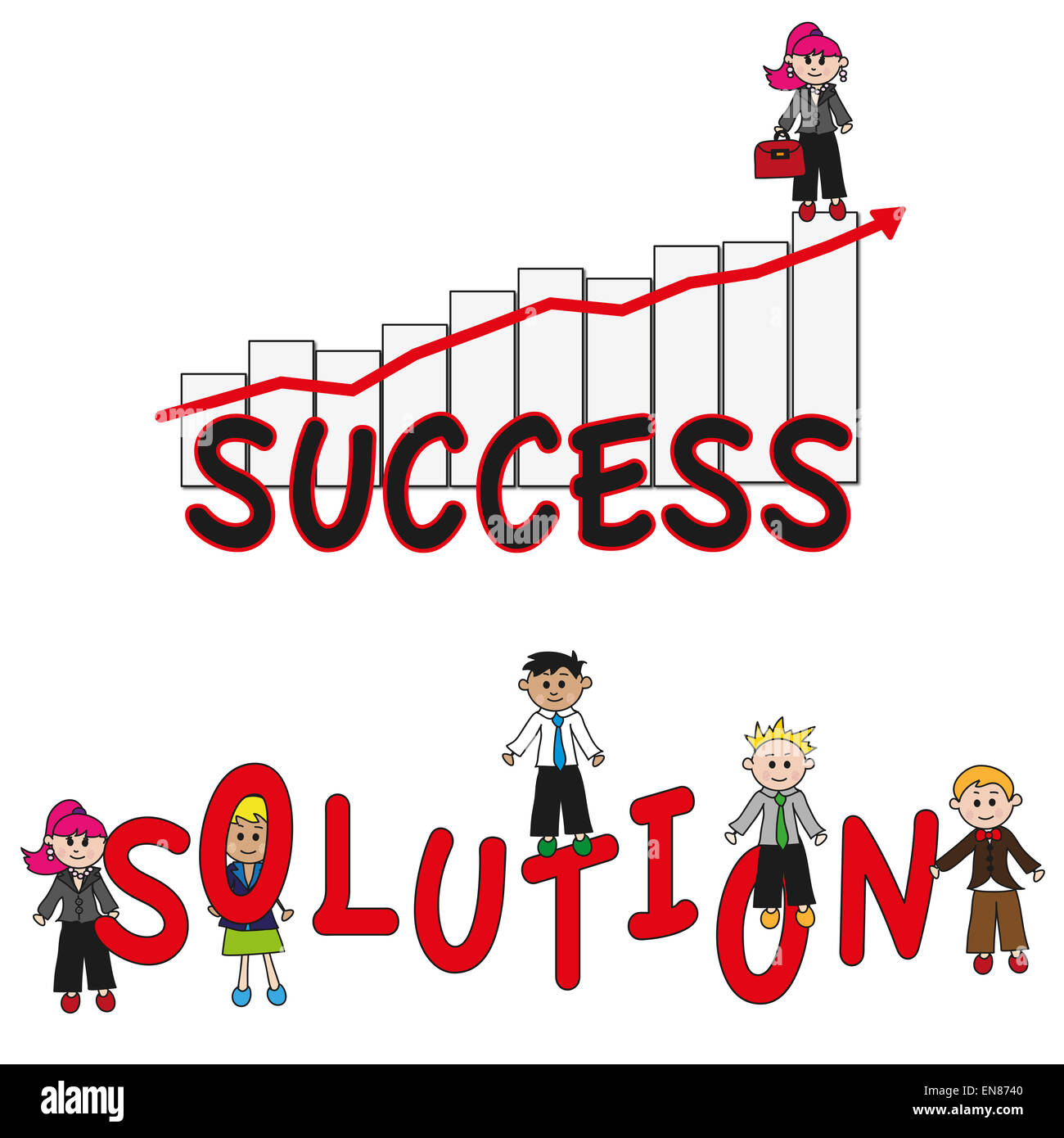 illustration of words success and solution with worker Stock Photo - Alamy