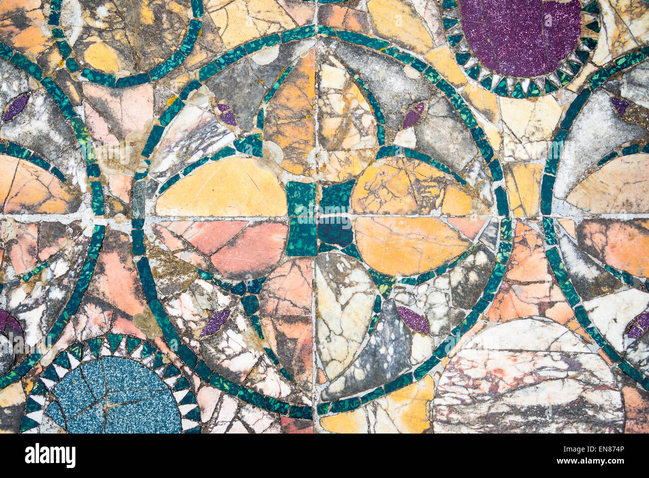 Colorful ancient roman marble floor, weathered and broken, heritage of ...