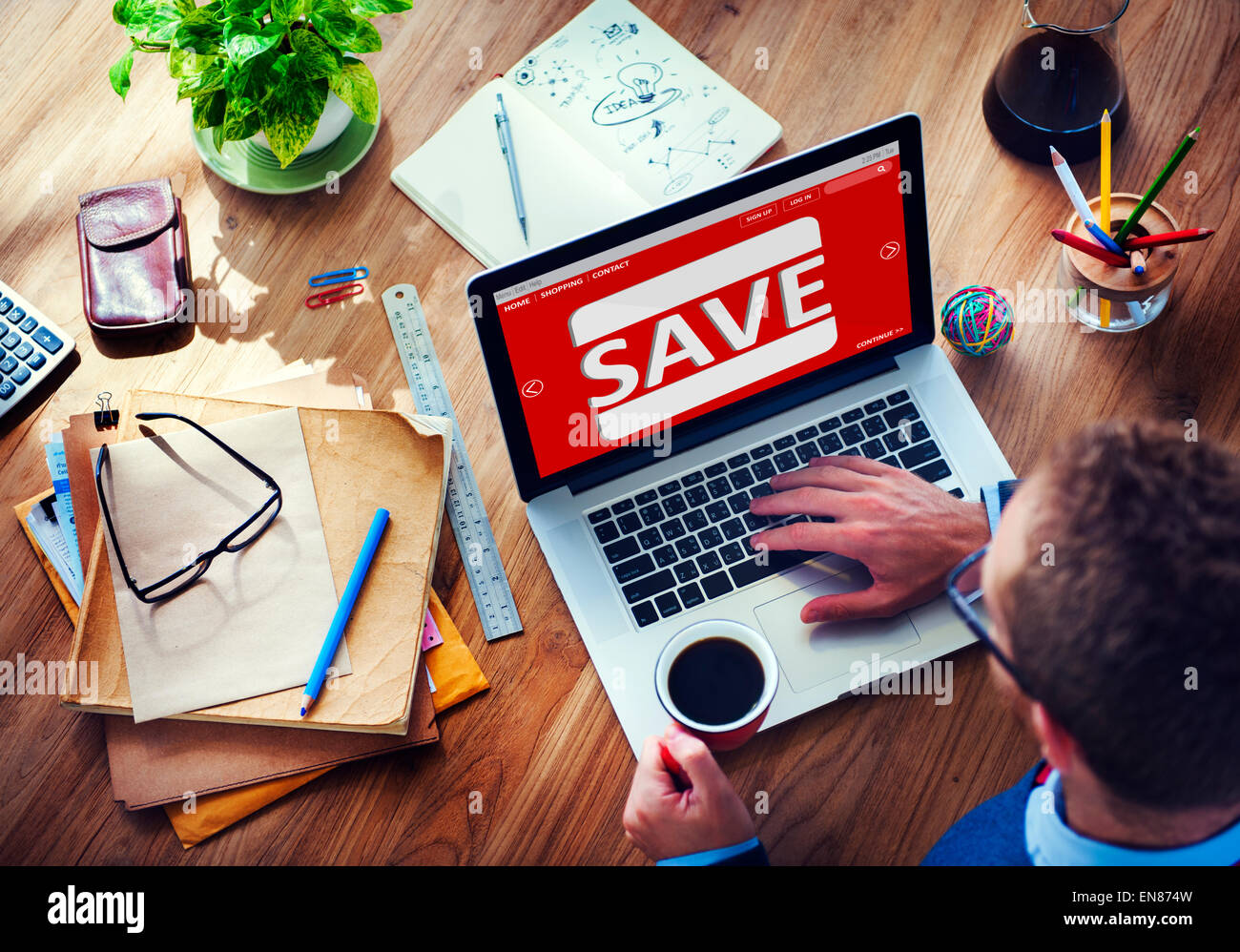 Man Working Computer E-Commerce Retail Promotion Sale Concept Stock ...