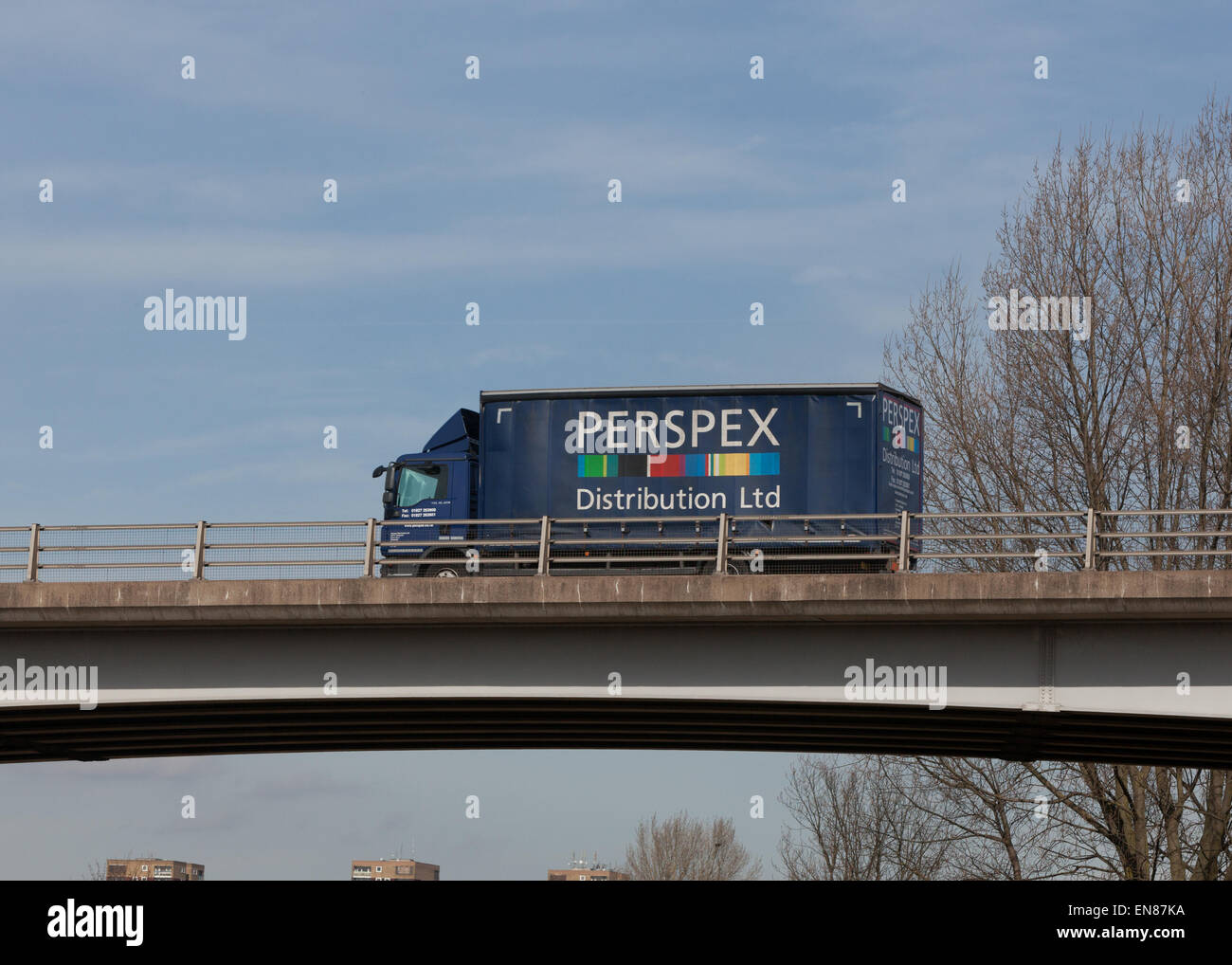 Perspex Distribution truck travelling through the Midlands in the UK ...