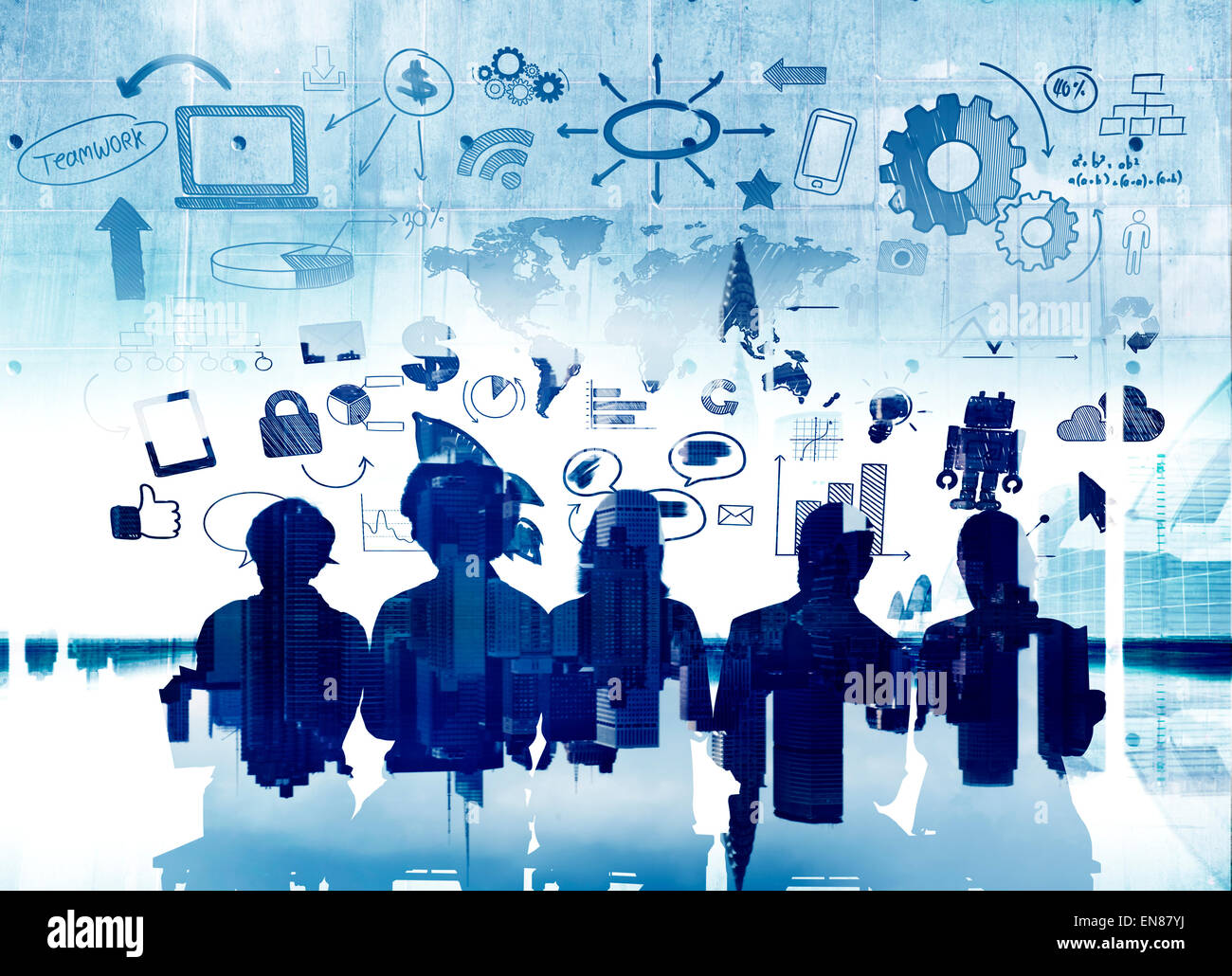 Silhouette Urban Scene Teamwork Concepts Strategy Planning Stock Photo ...