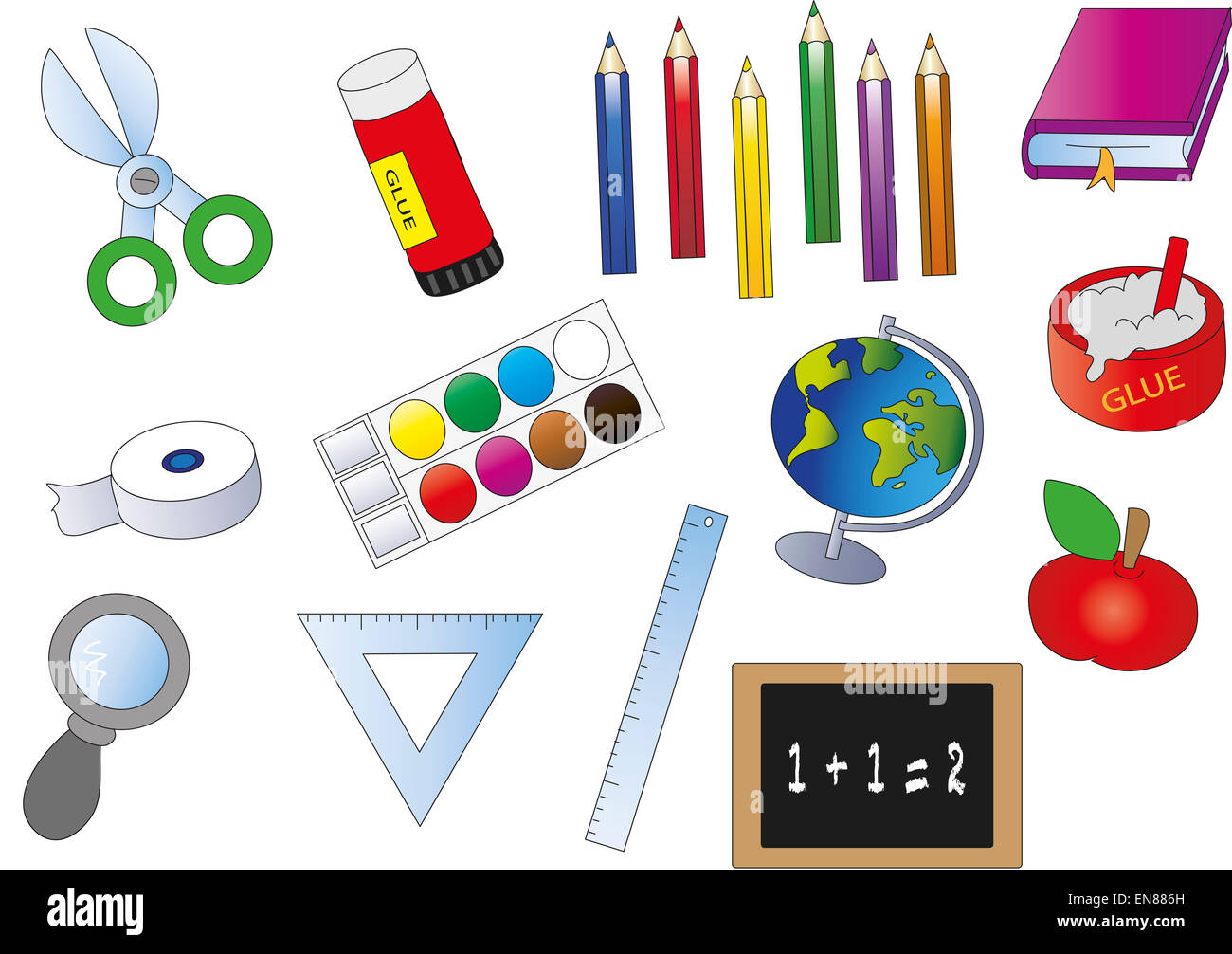 illustration of school accessories isolated Stock Photo - Alamy
