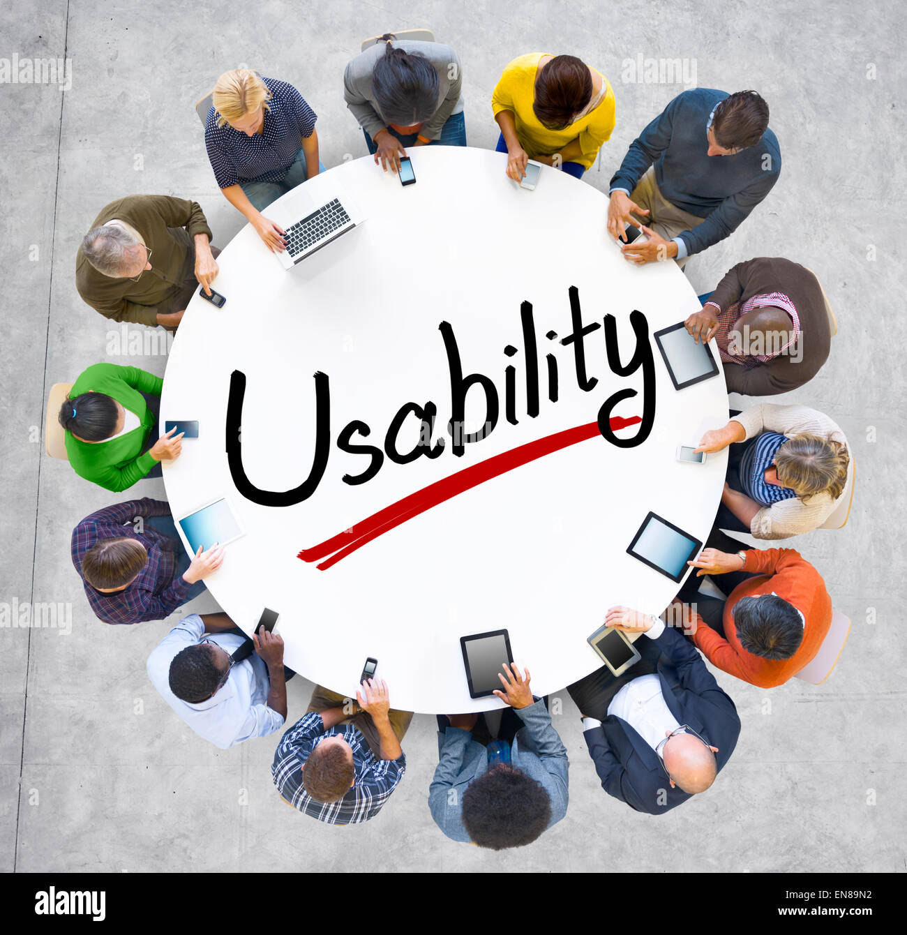 Aerial View of People and Usability Concepts Stock Photo - Alamy