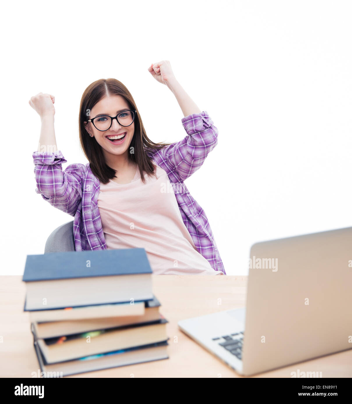 Female white 20s smiling desk books hi-res stock photography and images ...