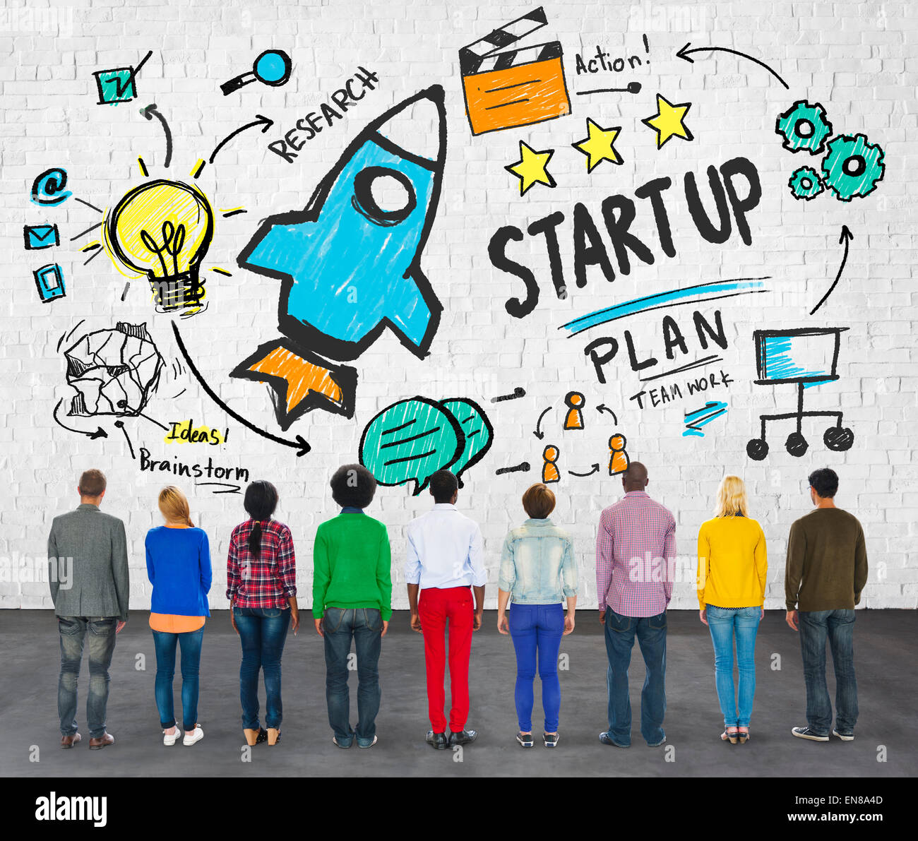 Start Up Business Launch People Rear View Concept Stock Photo - Alamy