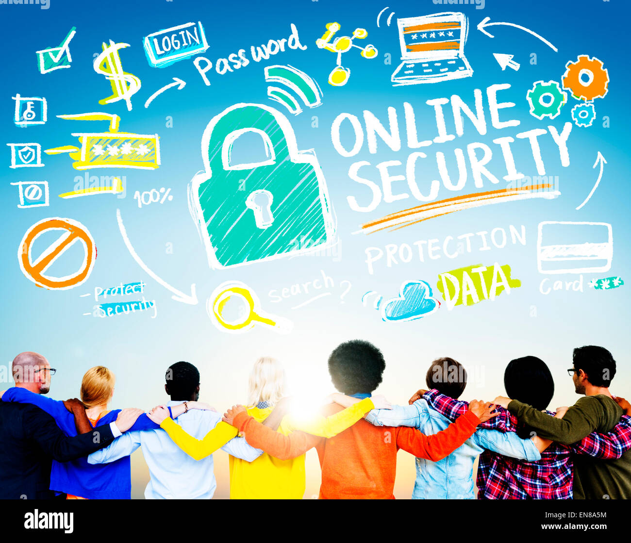 Online Security Protection Internet Safety People Friendship Concept ...