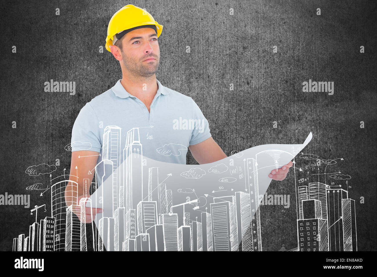 Composite image of thoughtful male architect holding blueprint Stock ...