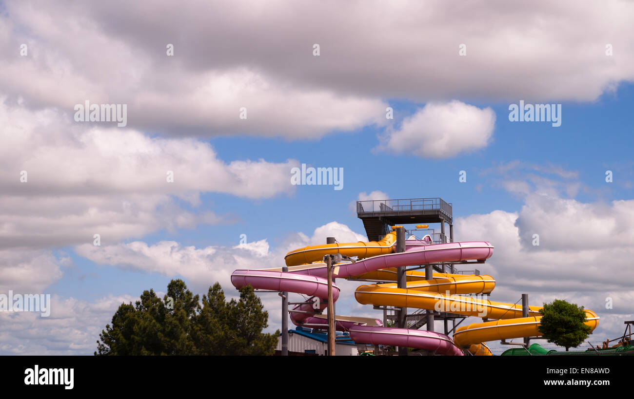 Multi Color splash tubes stand unused on a beautiful day at the ...