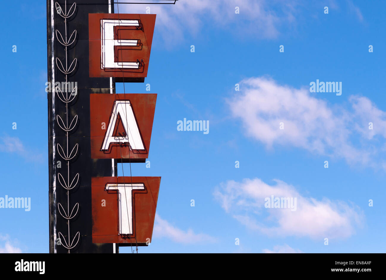 Advertising sign designed to tell you food is available here Stock ...