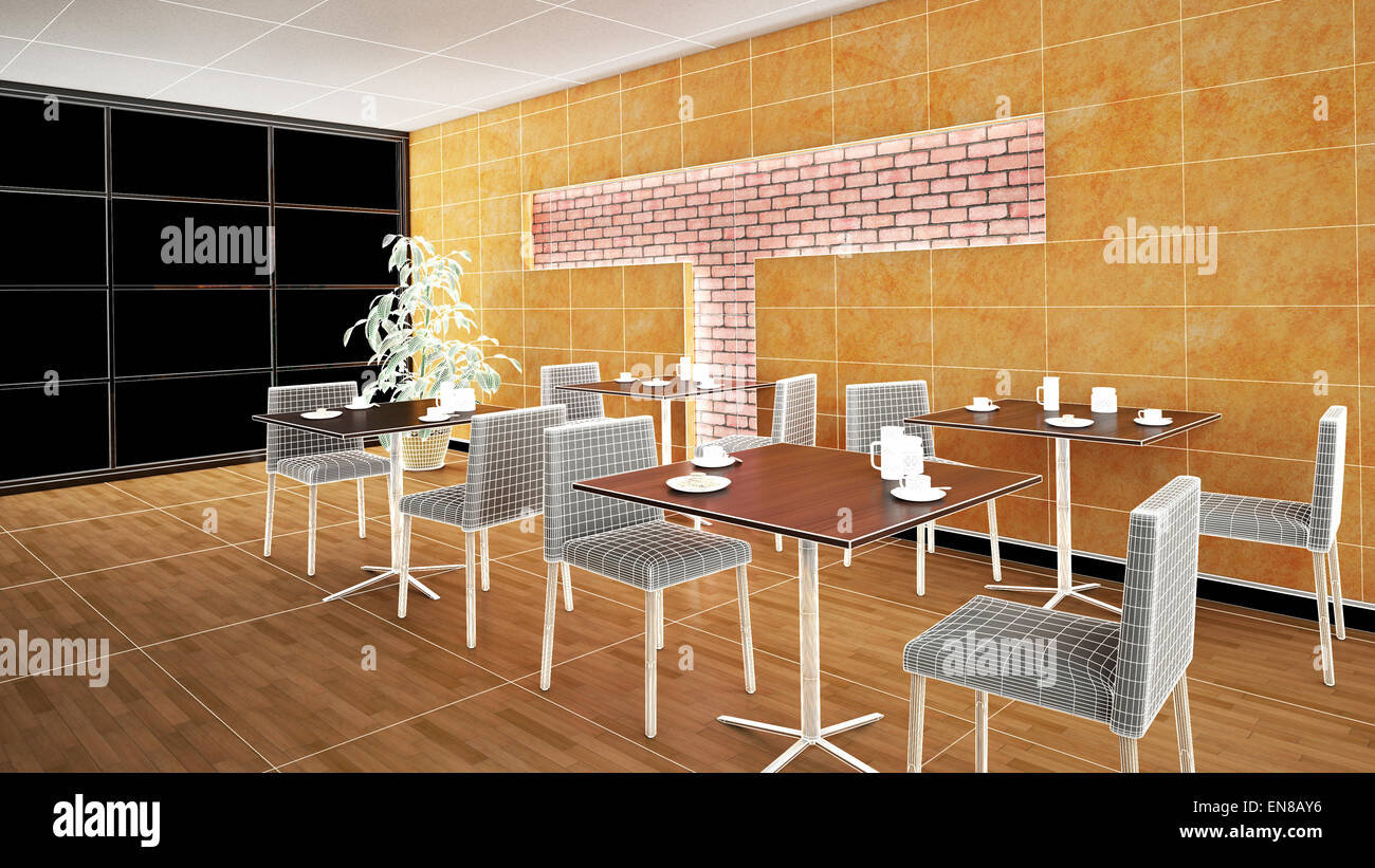 Interior rendering of a bar with textures Stock Photo - Alamy