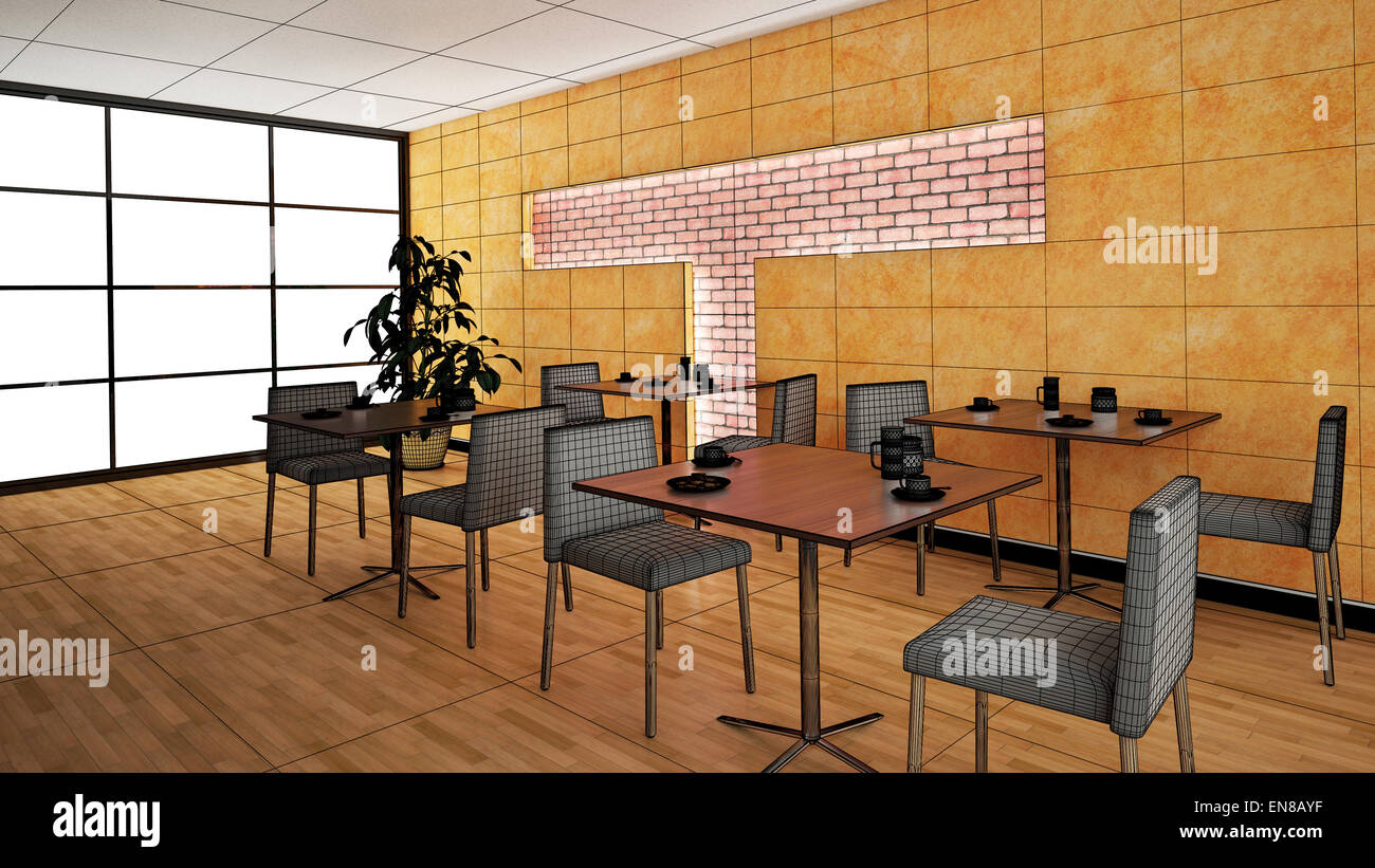 Interior rendering of a bar with textures Stock Photo - Alamy