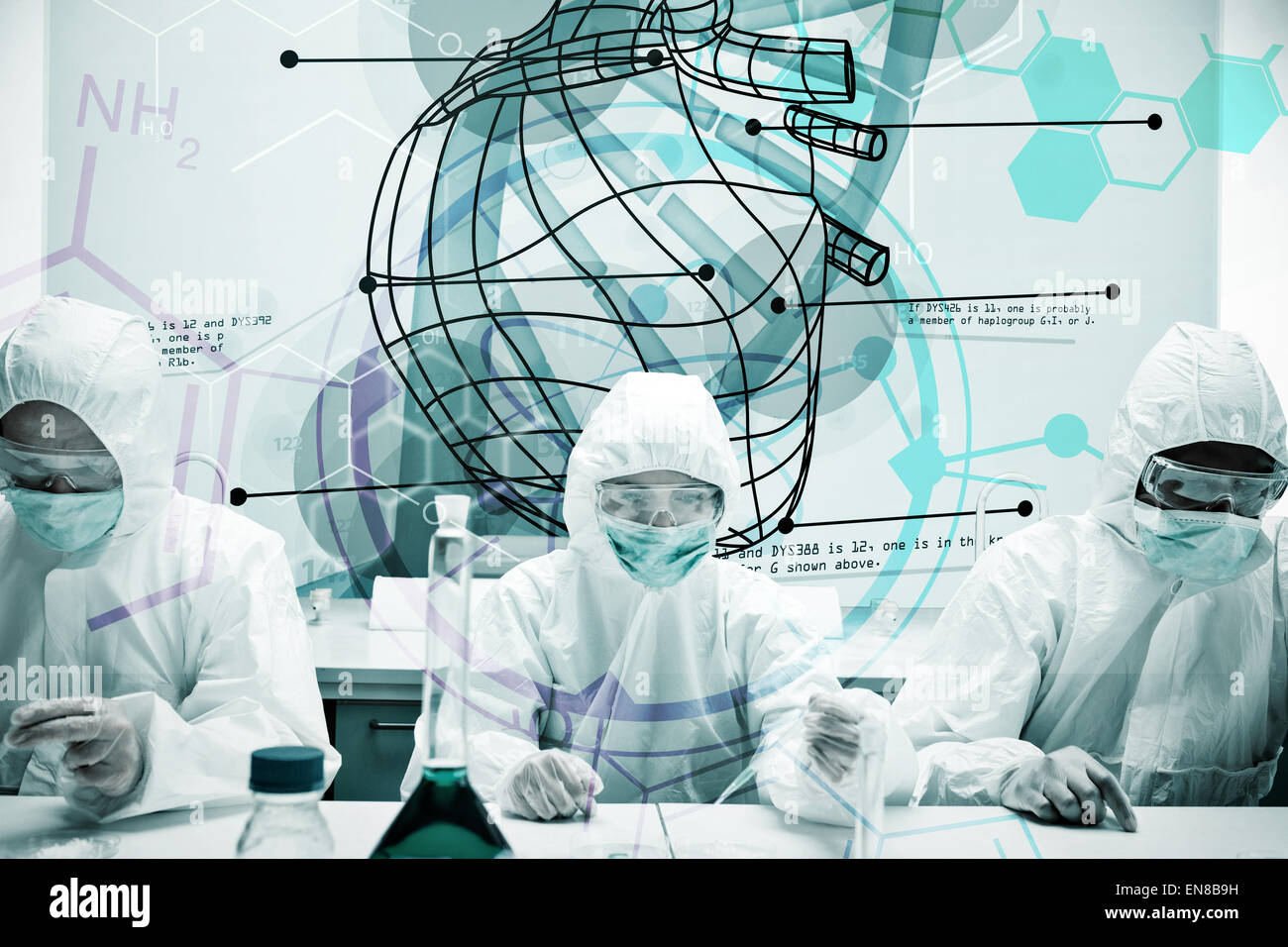 Composite image of chemists working with futuristic interface showing ...