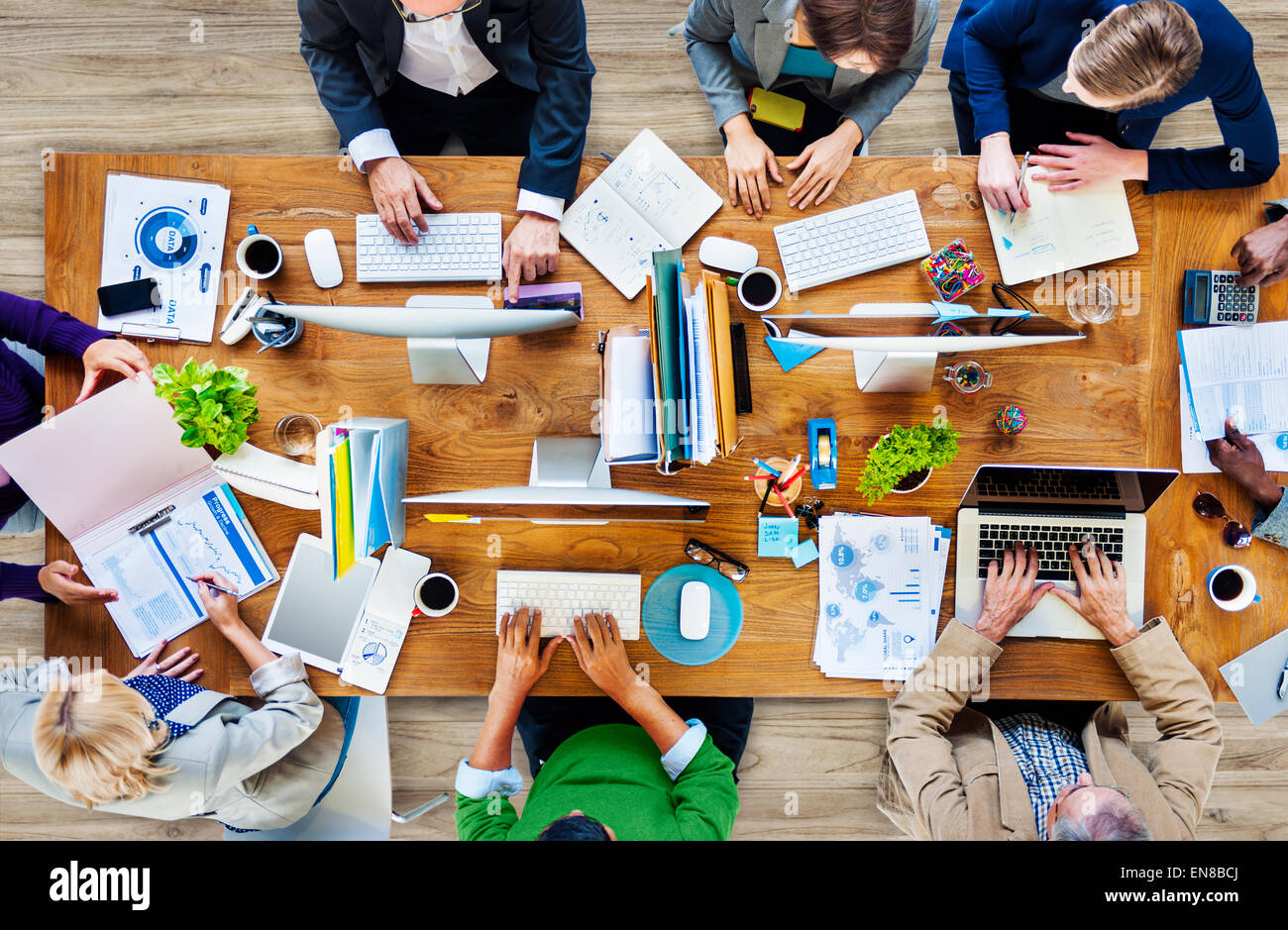 Top view group multiethnic busy hi-res stock photography and images - Alamy