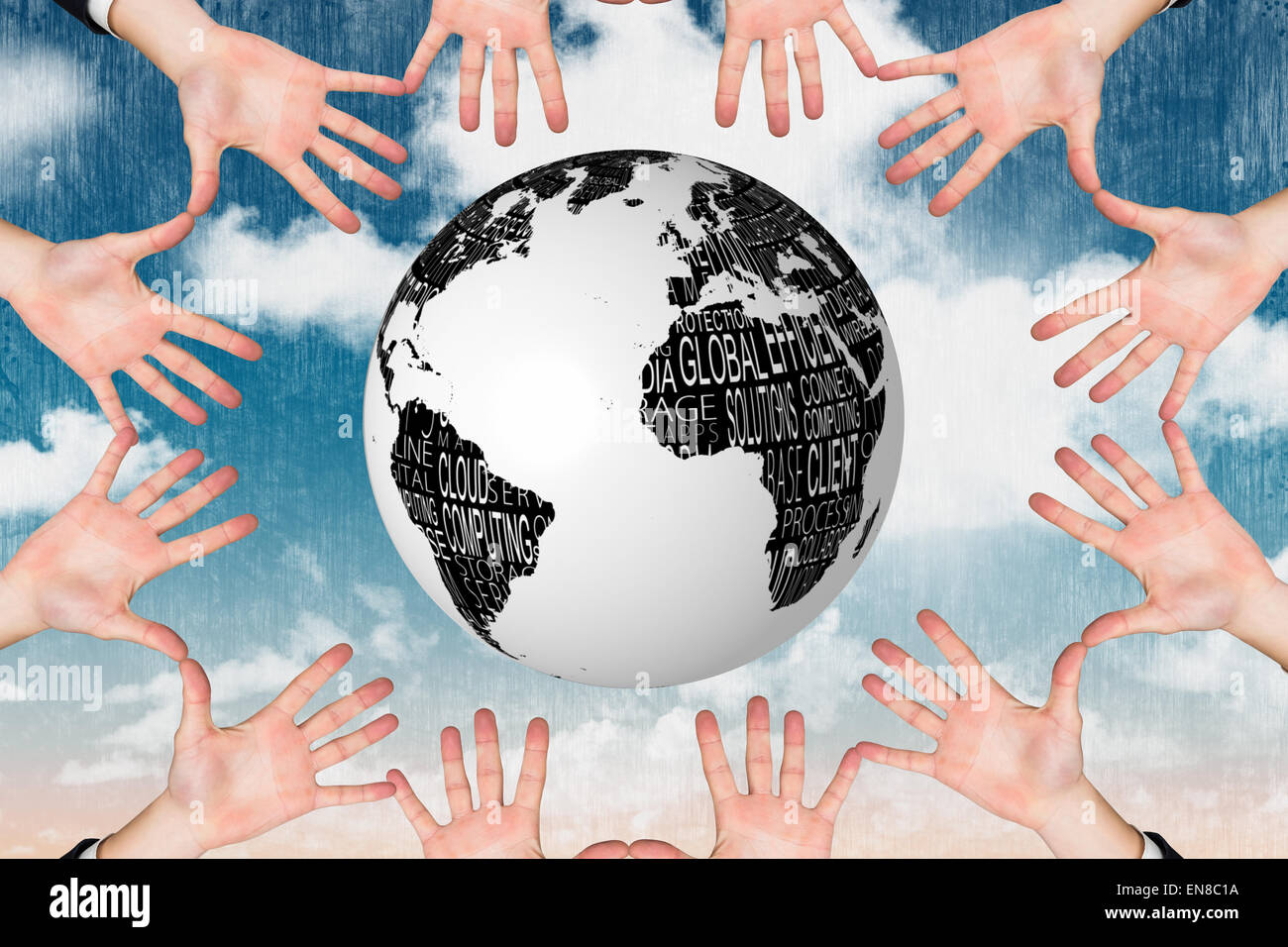 World map painted hands hi-res stock photography and images - Alamy