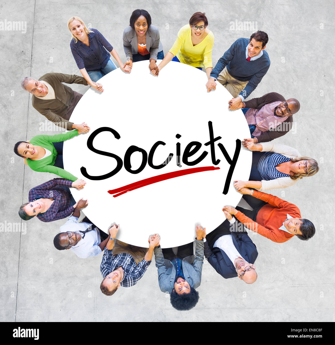 Group of People Holding Hands Around Letter Society Stock Photo - Alamy
