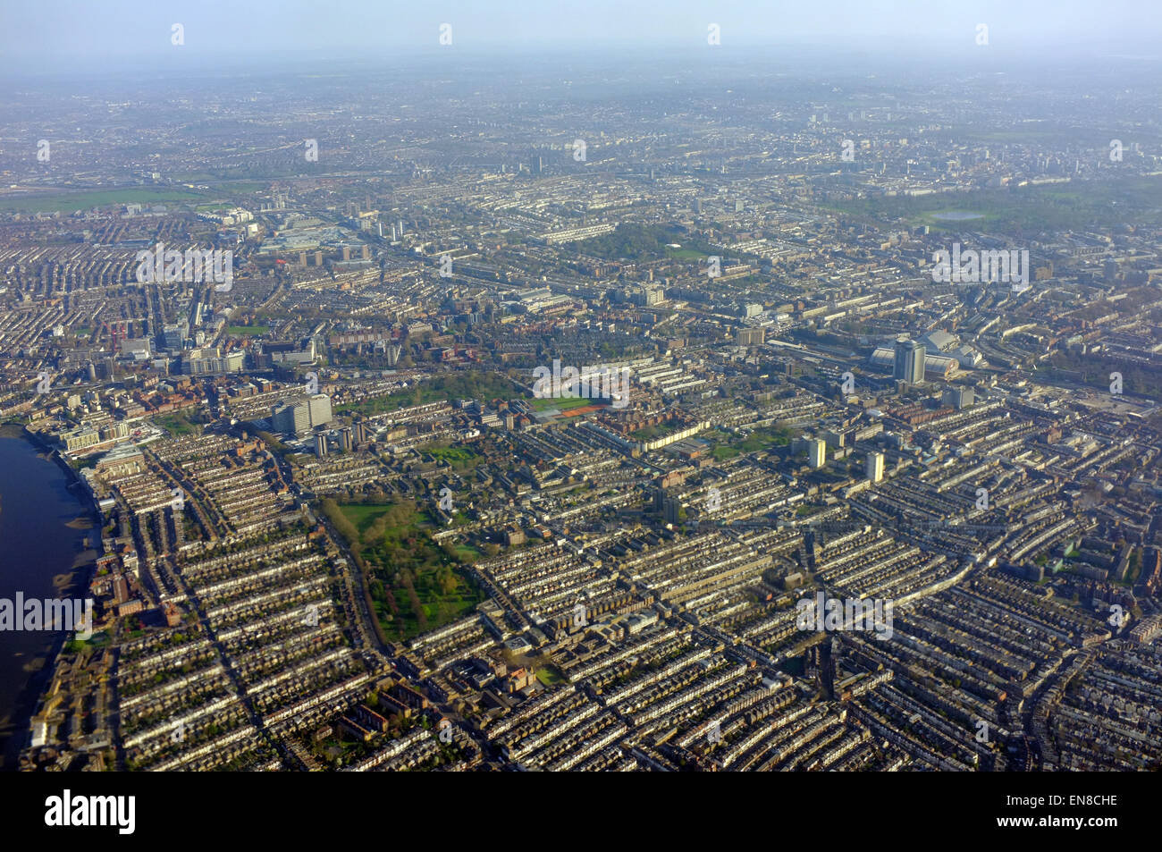 An aerial view of West London taken from an aircraft approaching to ...