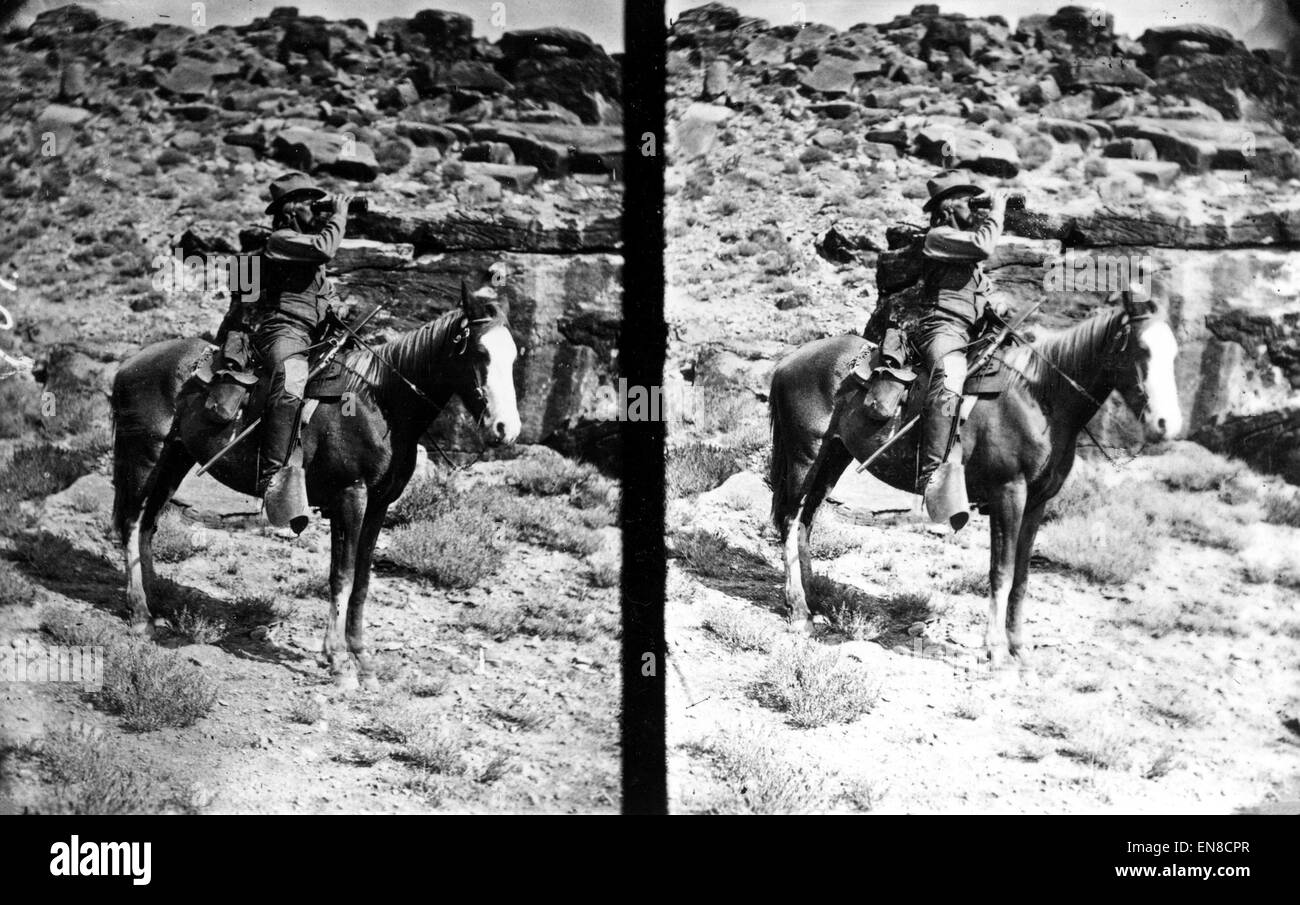 Professor Almon Harris Thompson is shown with his horse Old Ute, likely ...