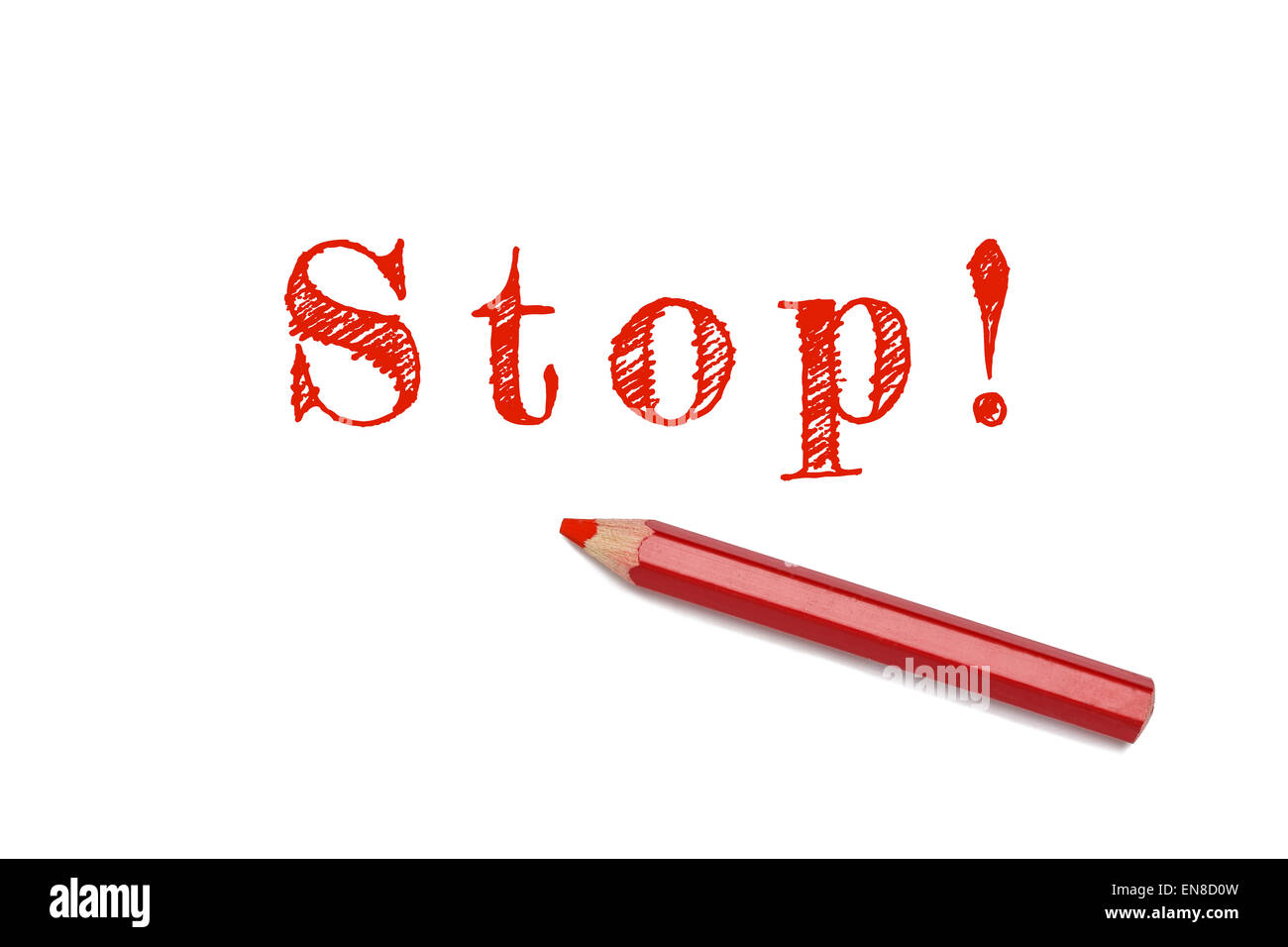 Stop sketch text written red pencil white background. Concept stop ...
