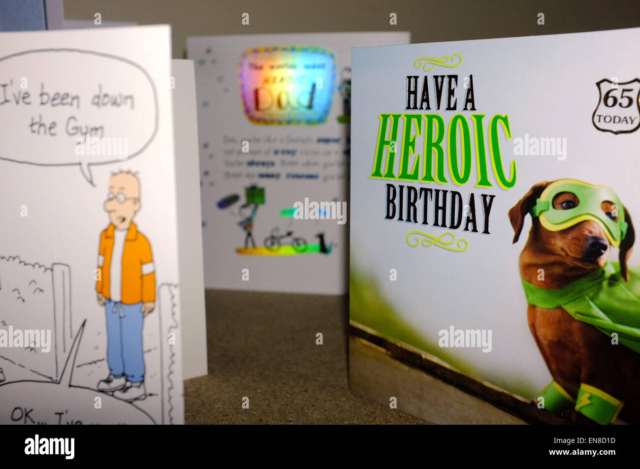 A selection of Birthday cards displayed on a shelf Stock Photo - Alamy