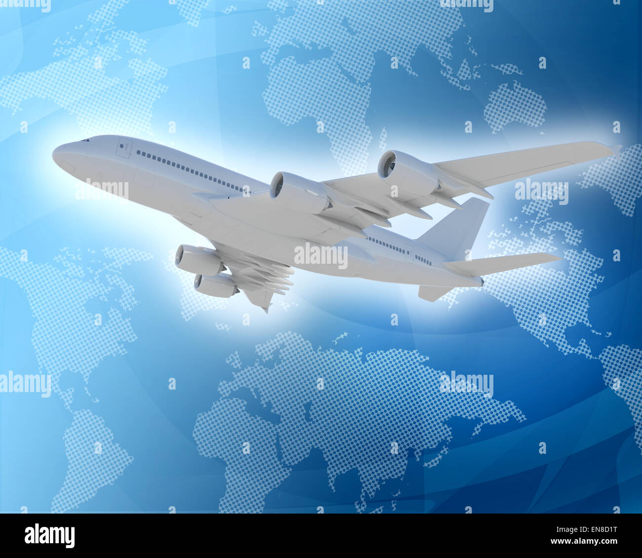 Bottom view of jet with world map Stock Photo - Alamy