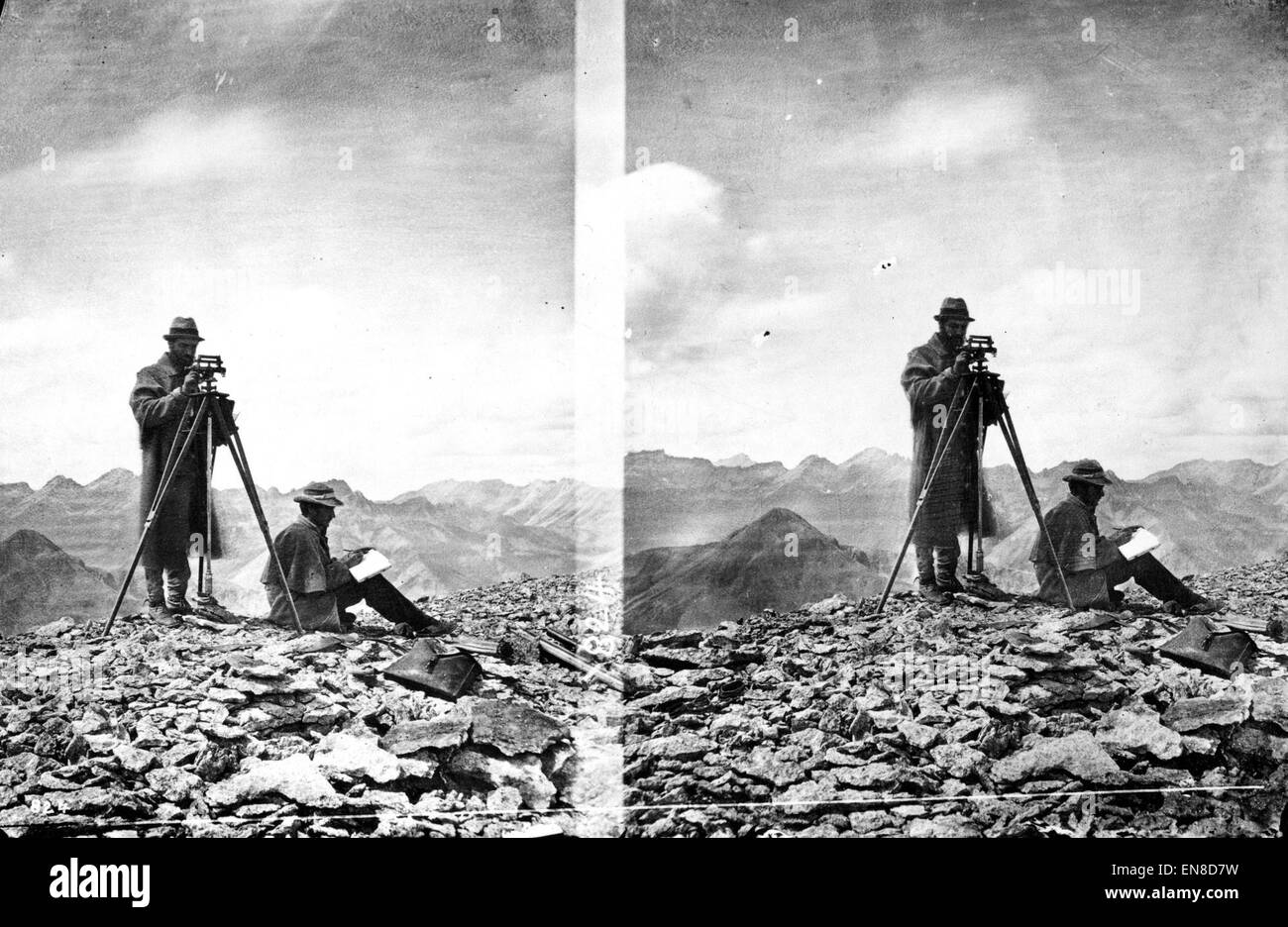 Triangulation survey at the summit of Sultan Mountain, located in the ...