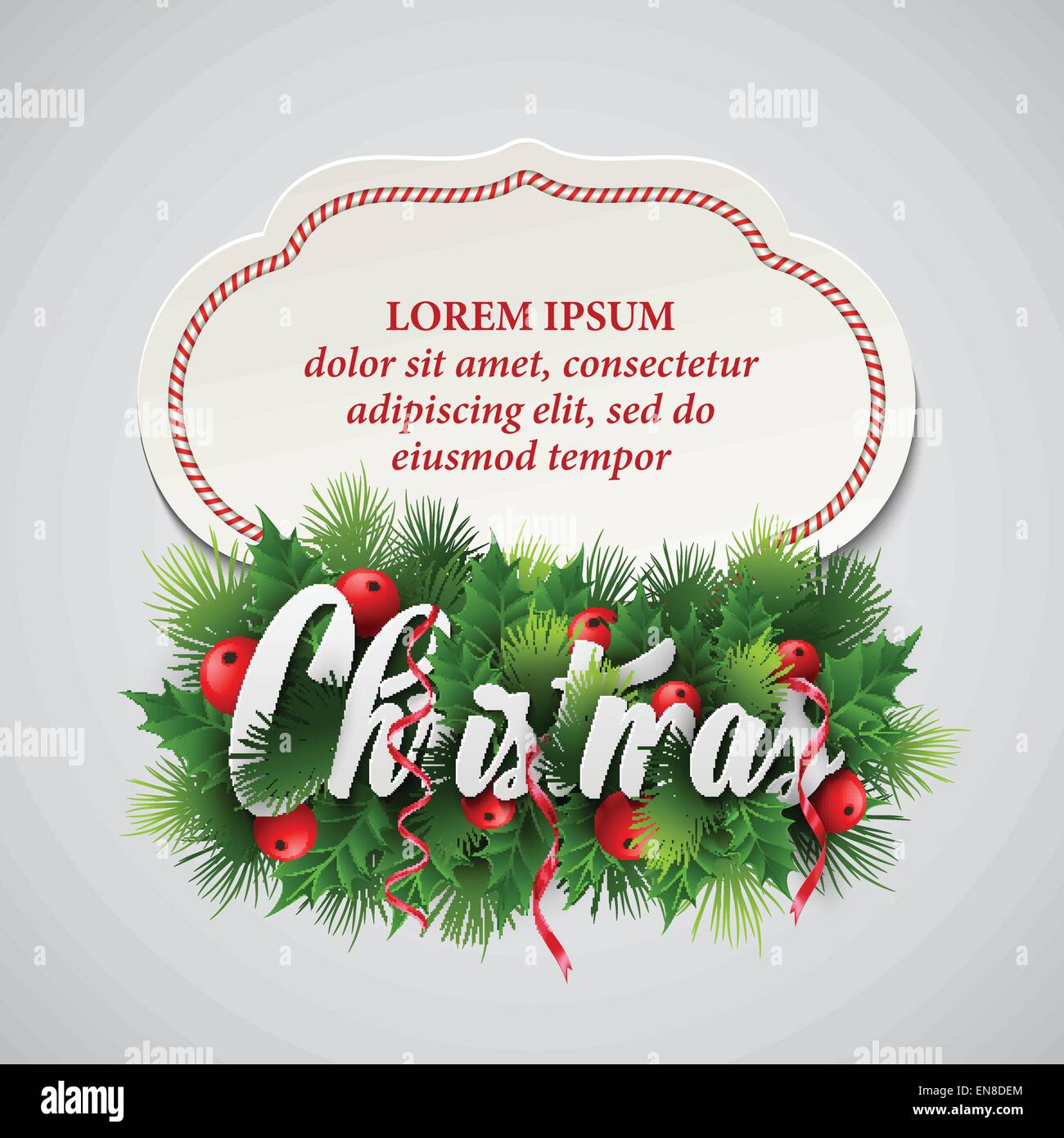Inscription Christmas with fir branches and holly. Vector illustration ...