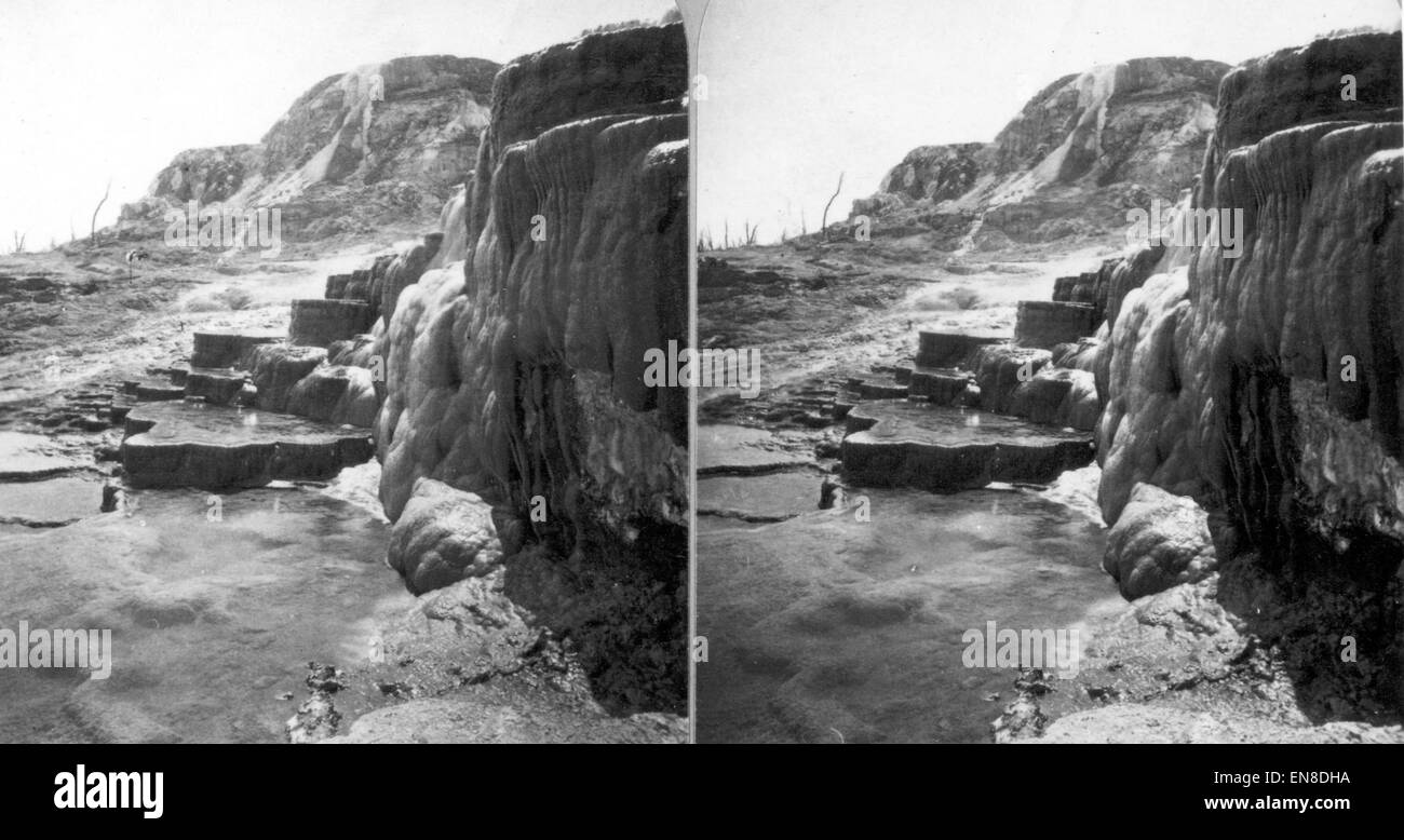 The Mammoth Hot Springs in Yellowstone National Park, captured in a ...