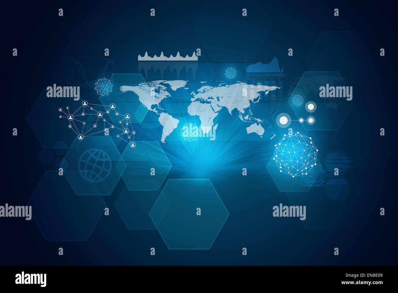 Abstract blue background with connection net Stock Photo - Alamy