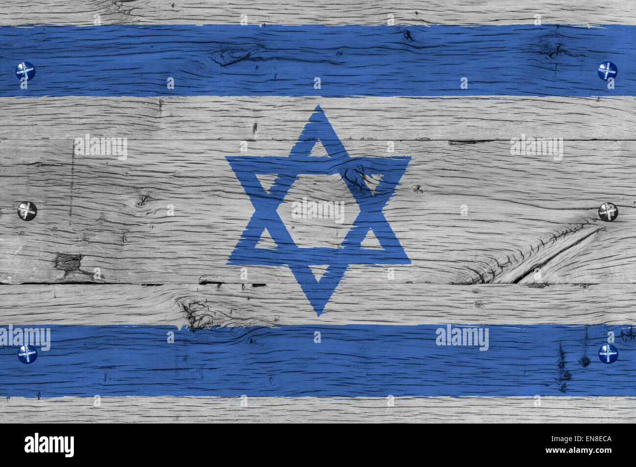 Israel national flag. Painting is colorful on wood of old train ...