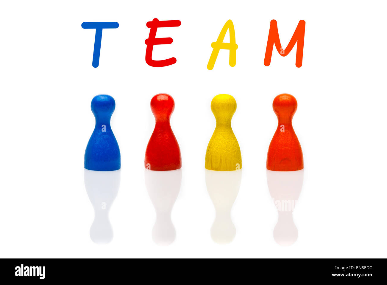 Concept for team, teamwork with text colorful. Multi color pawn figures ...