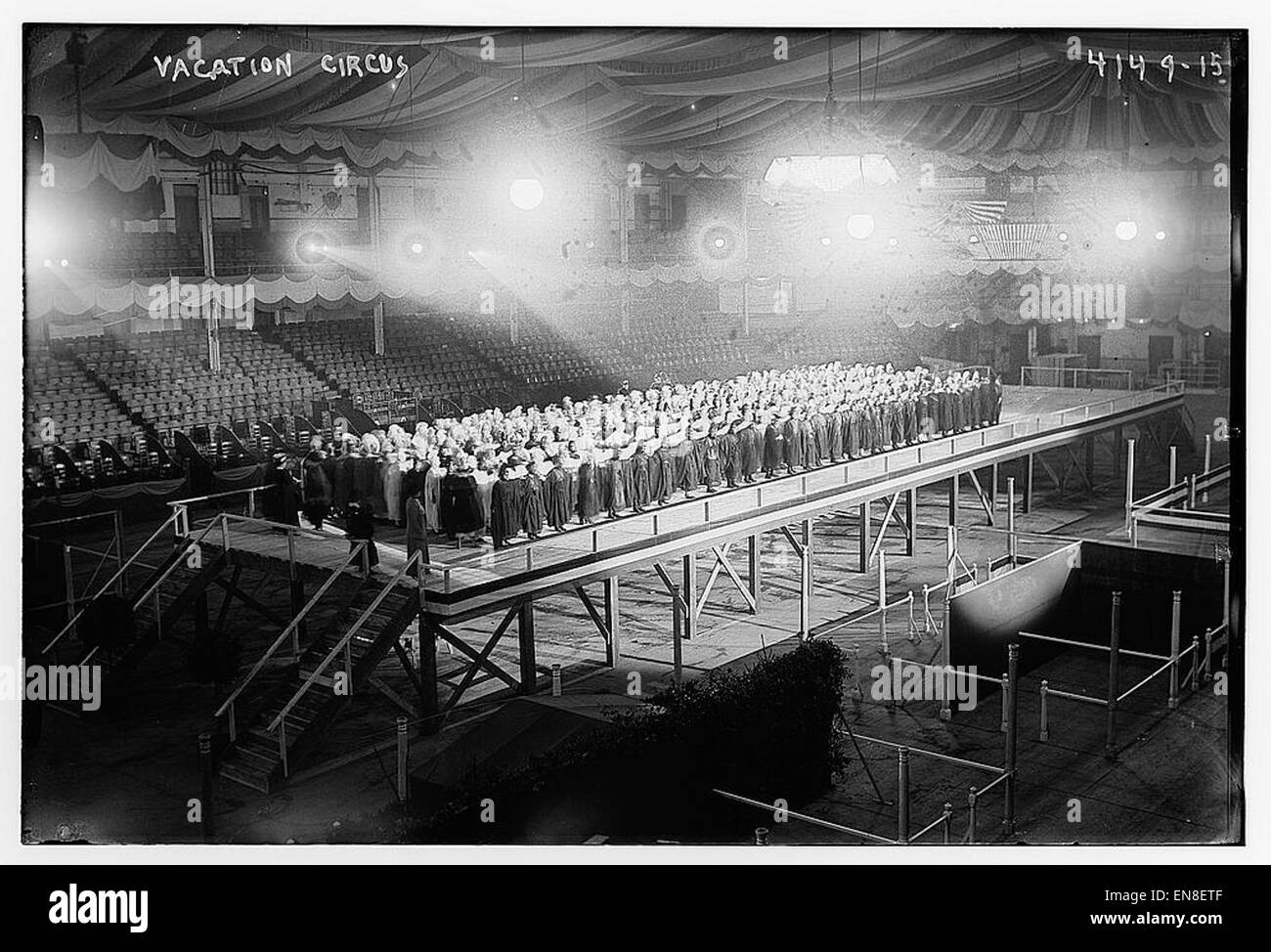 This image captures a lively scene from a vintage circus, depicting ...