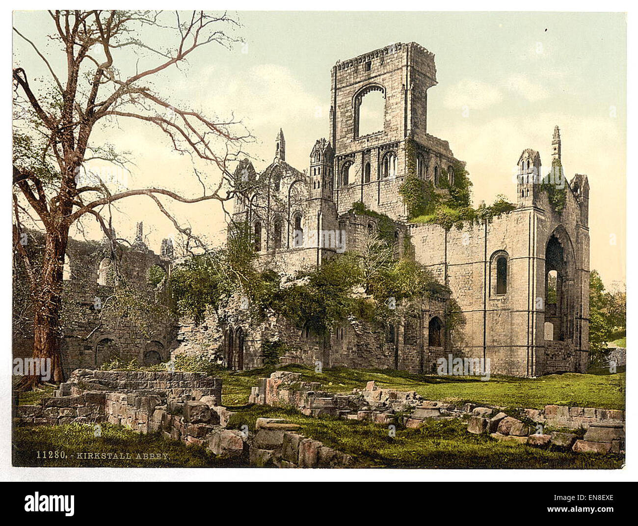 Kirkstall Abbey, located near York in England, is a well-preserved ...