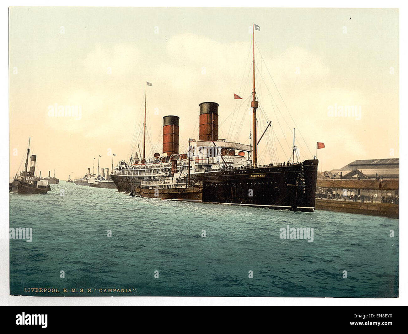 The *RMS Campania*, a British Royal Mail Ship, is seen docked in the ...