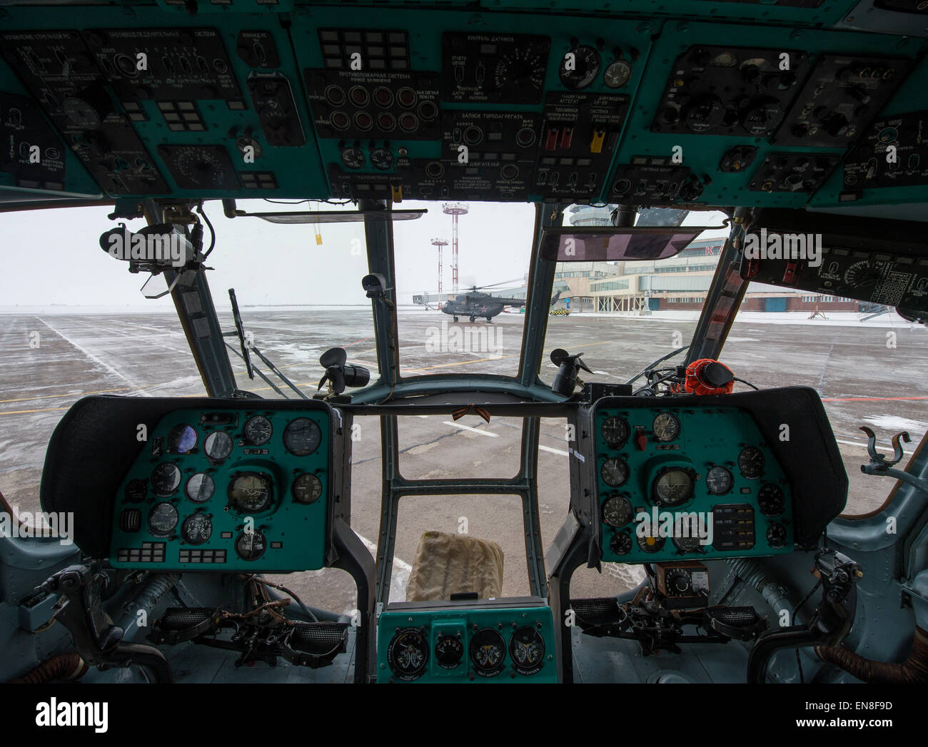 A Russian MI-8 Helicopter is seen through the cockpit of another ...