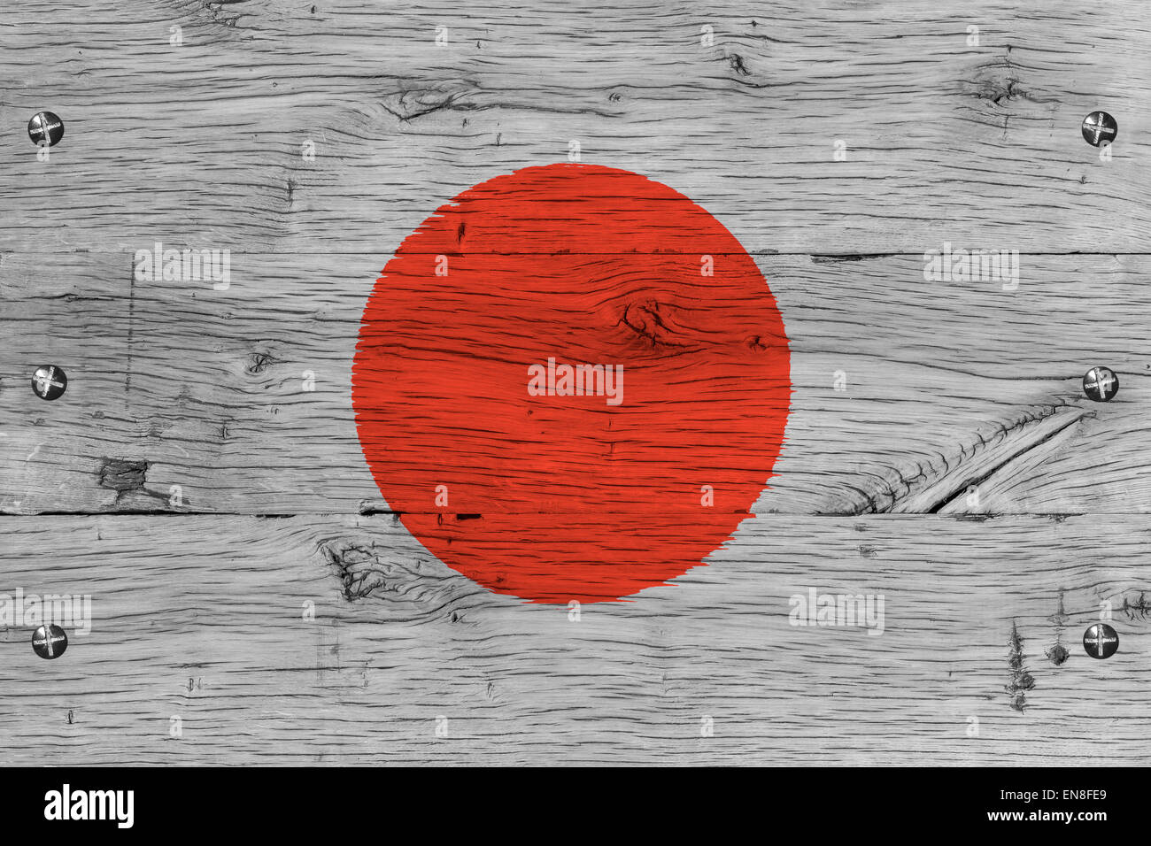 Japan national flag. Painting is colorful on wood of old train carriage ...