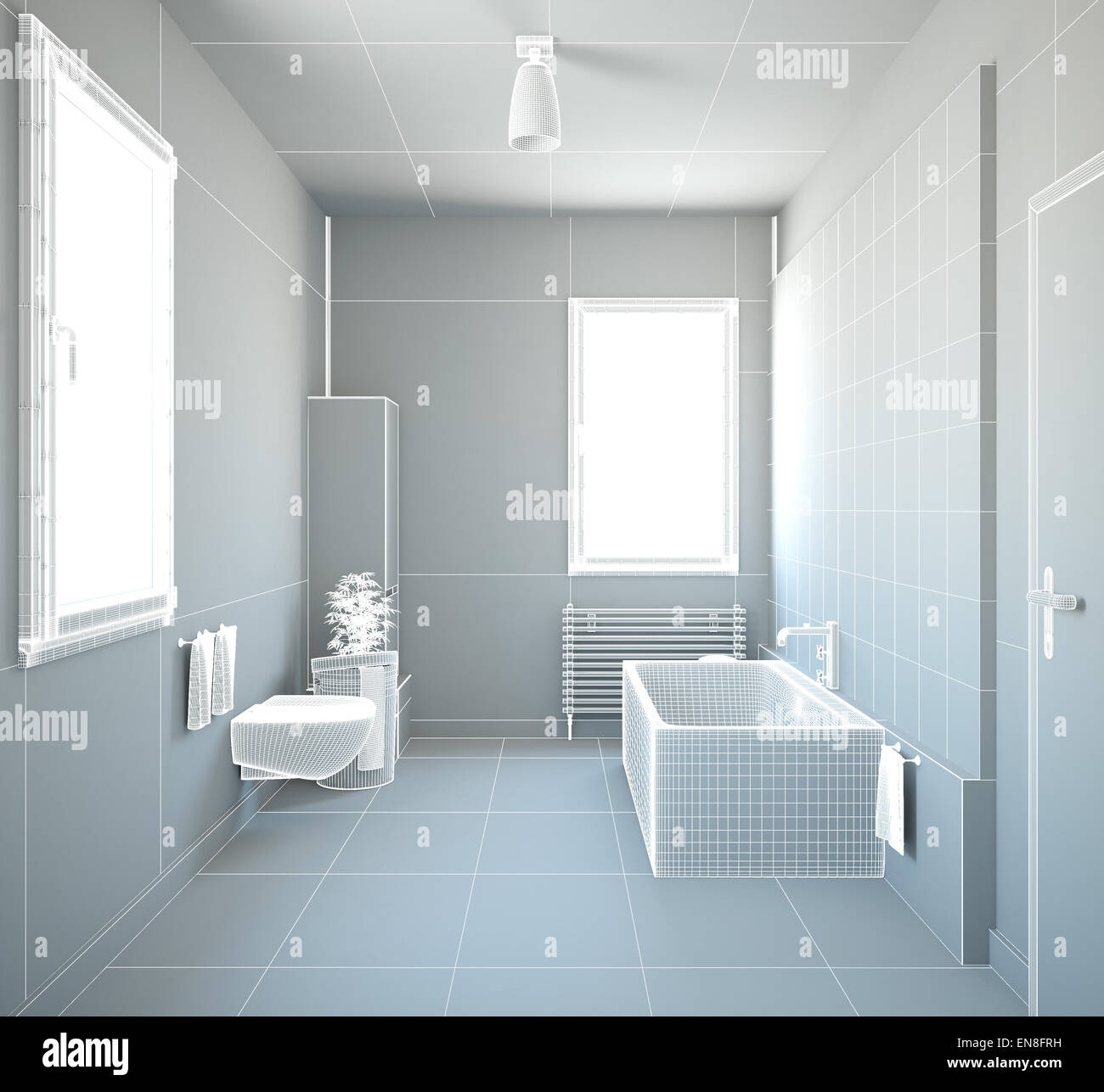 3D interior rendering of a bathroom with furnitures Stock Photo - Alamy