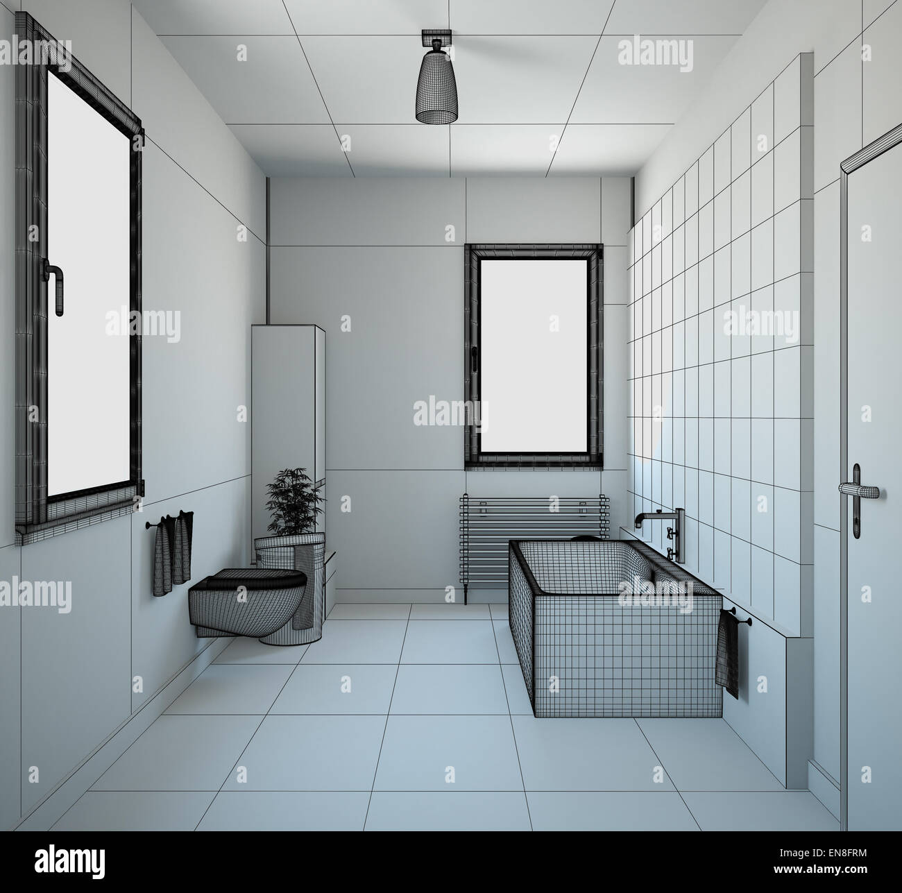 3D interior rendering of a bathroom with furnitures Stock Photo - Alamy