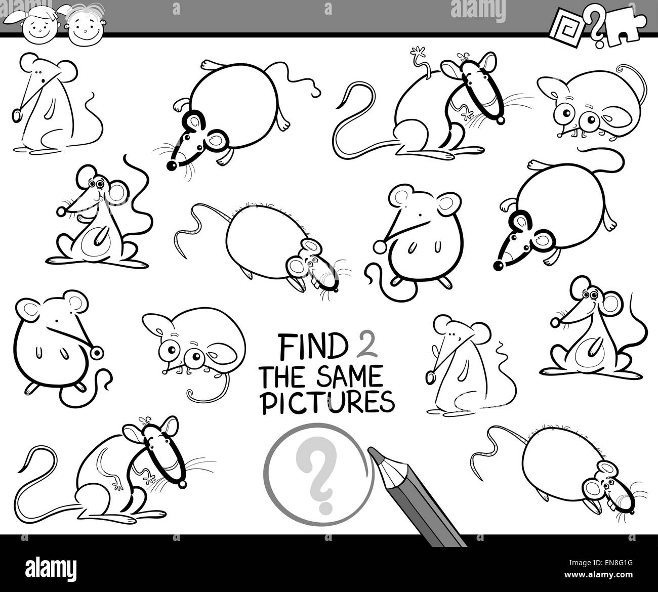 Black and White Cartoon Illustration of Finding the Same Pictures ...