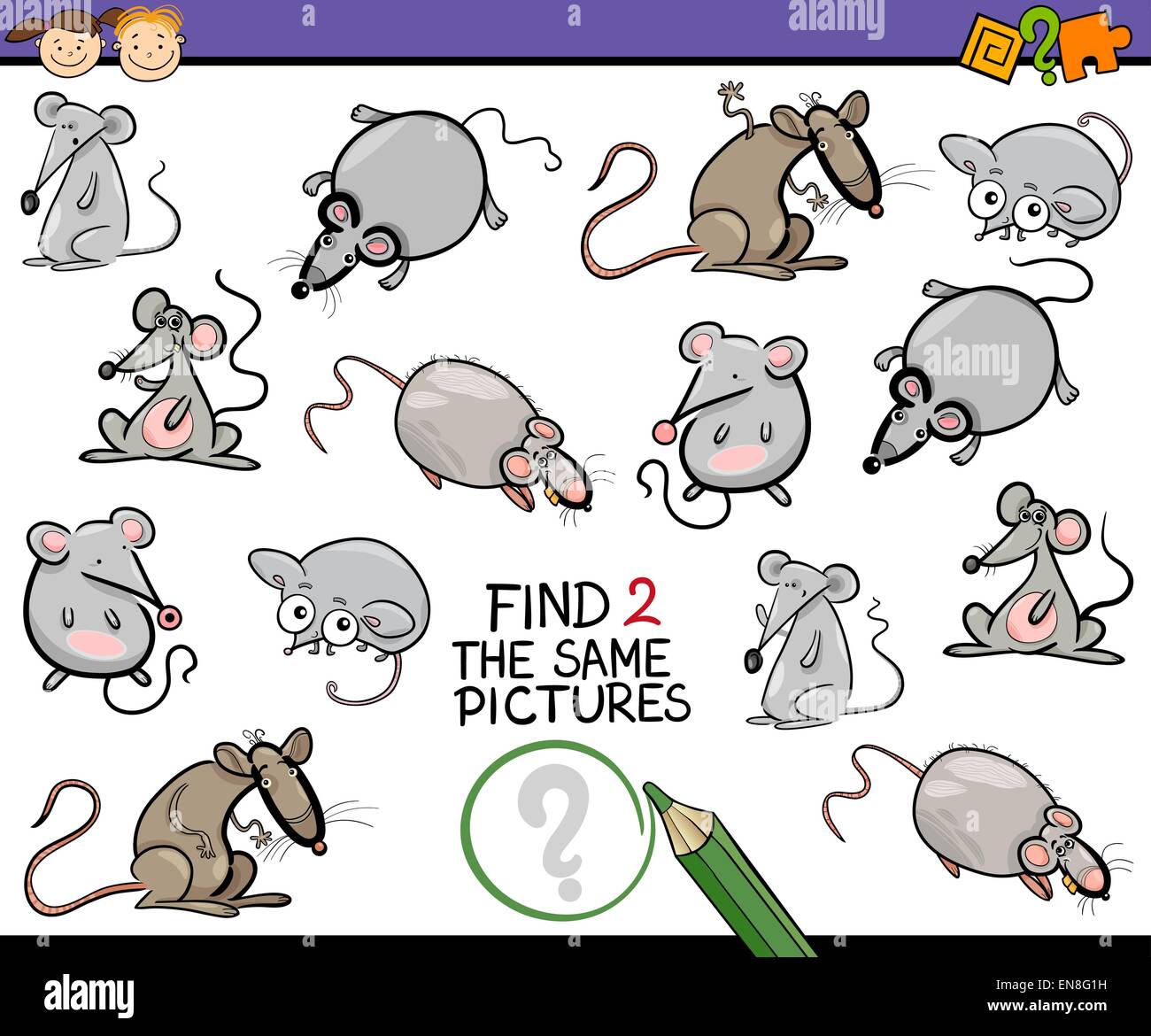 Cartoon Illustration of Finding the Same Picture Educational Game for ...