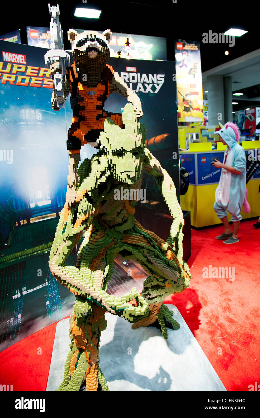 Rocket Raccoon and Groot made entirely of Lego at the Lego booth at San ...