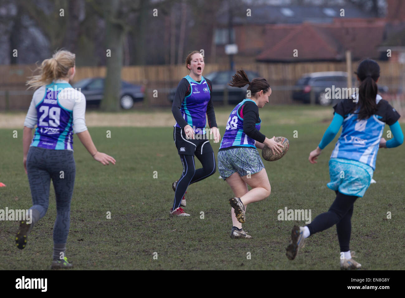 Women's touch rugby, played on Clapham Common, Southwest London ...