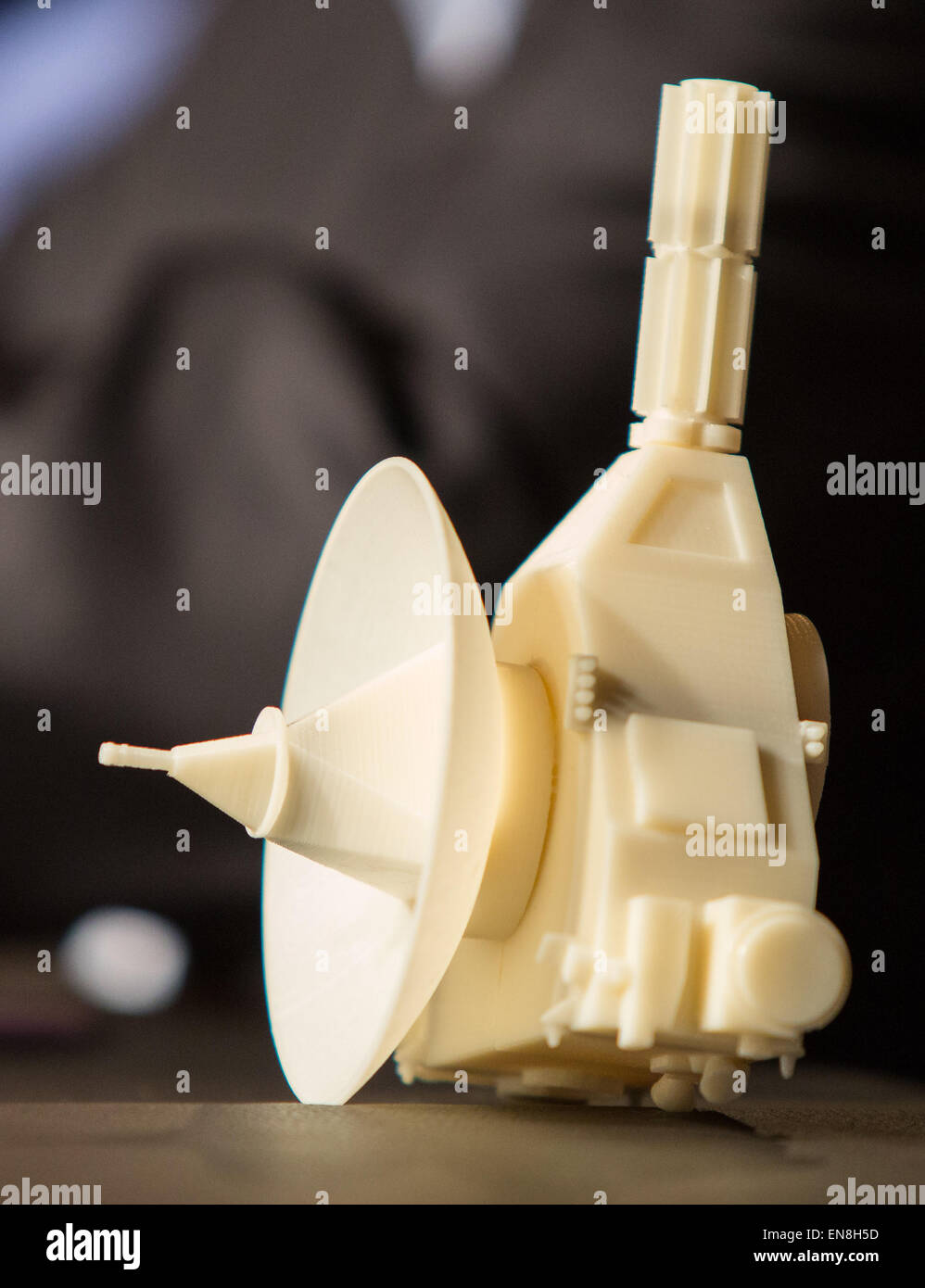 A 3D-printed model of the New Horizons spacecraft is seen during a ...