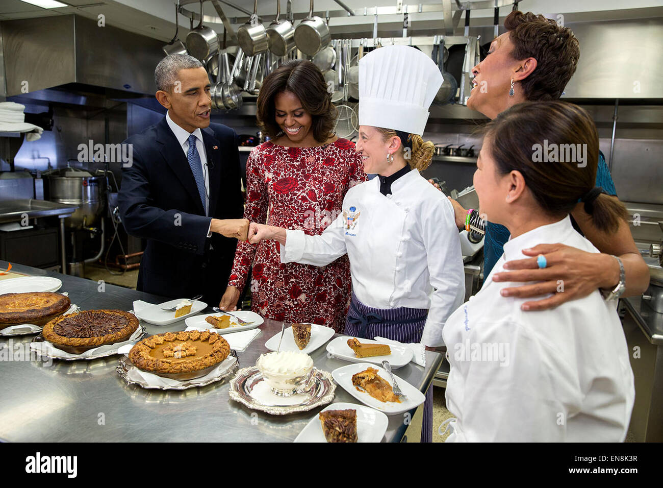 President Barack Obama fist bumps Executive Pastry Chef Susie Morrison ...