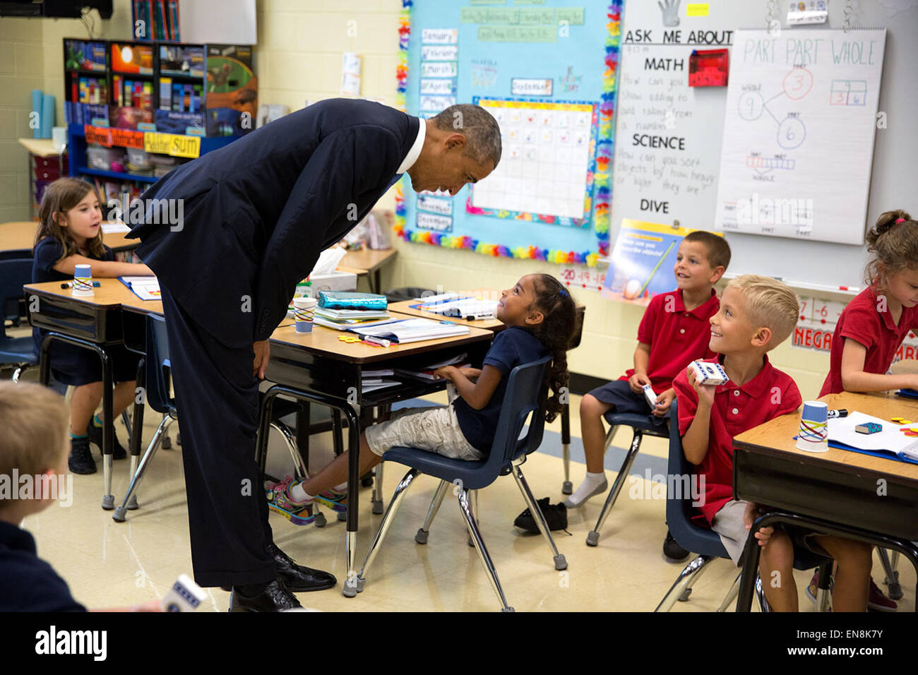 President Barack Obama visits with students in a classroom at Clarence ...