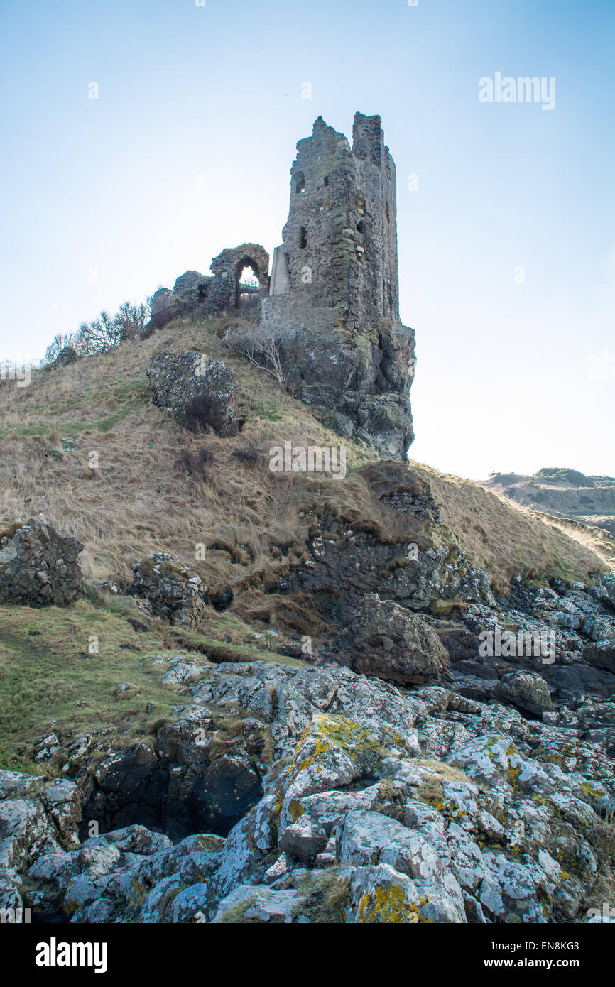 Dunure Castle standing on its promontory in South Ayrshire, Scotland ...