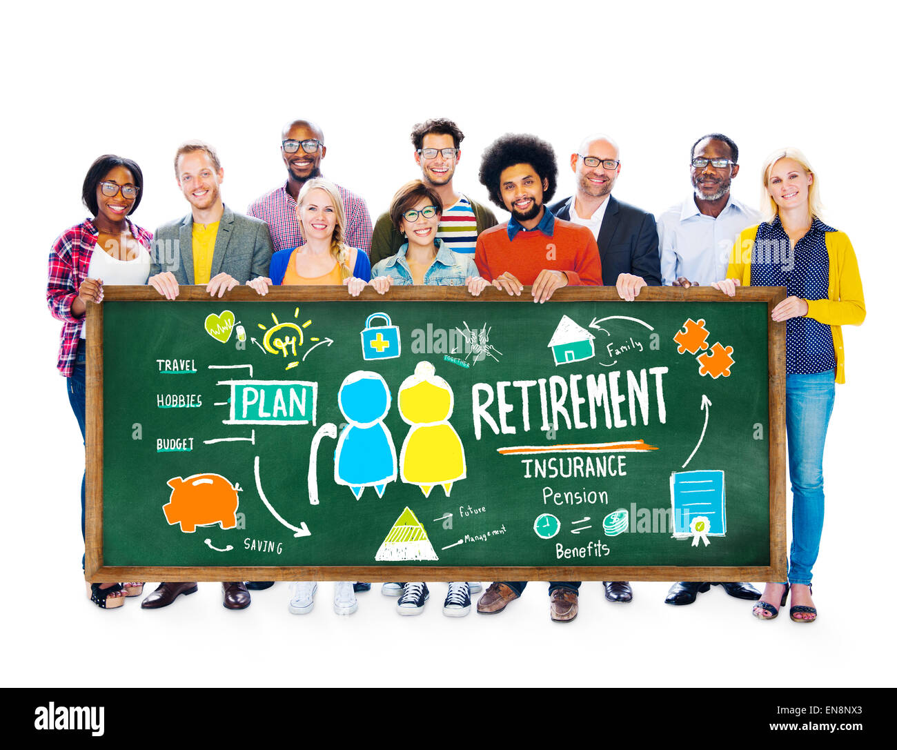 Diversity Casual People Retirement Banner Holding Support Team Concept ...
