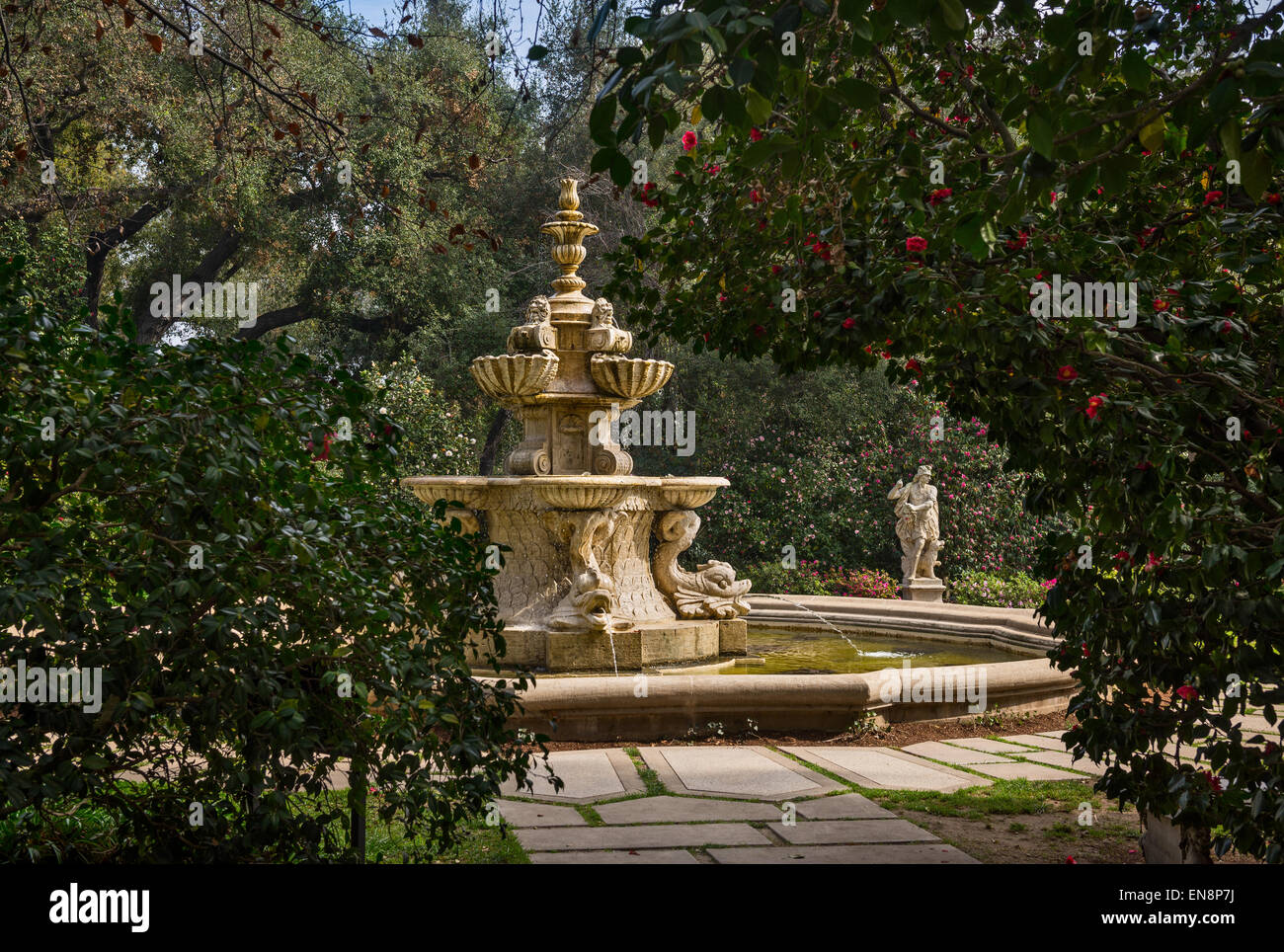 A large fountain surrounded by Statues in the Huntington Library and ...