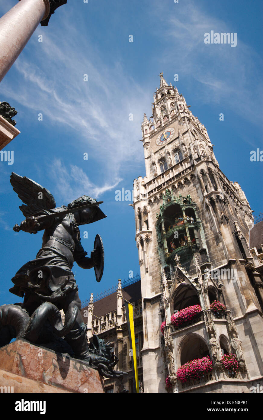 Statue and Spire, Munich, Germany Stock Photo - Alamy