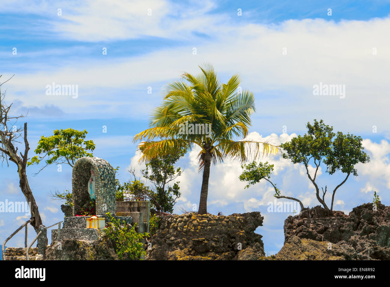 Palm trees on rock island Philippines Boracay island Stock Photo - Alamy