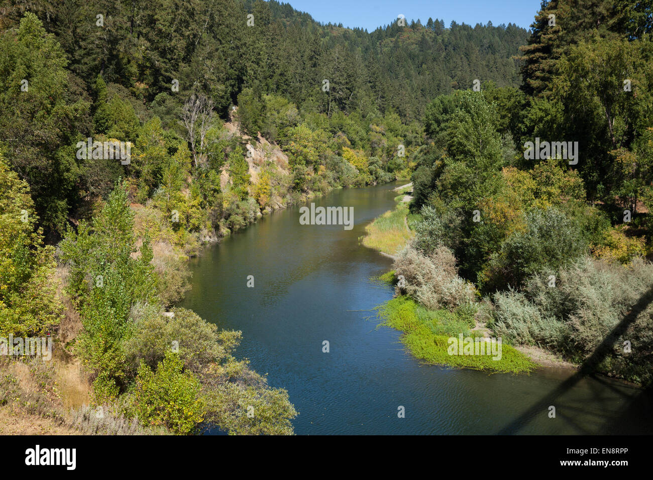 The Russian River seen from a bridge near Guernville in Northern ...